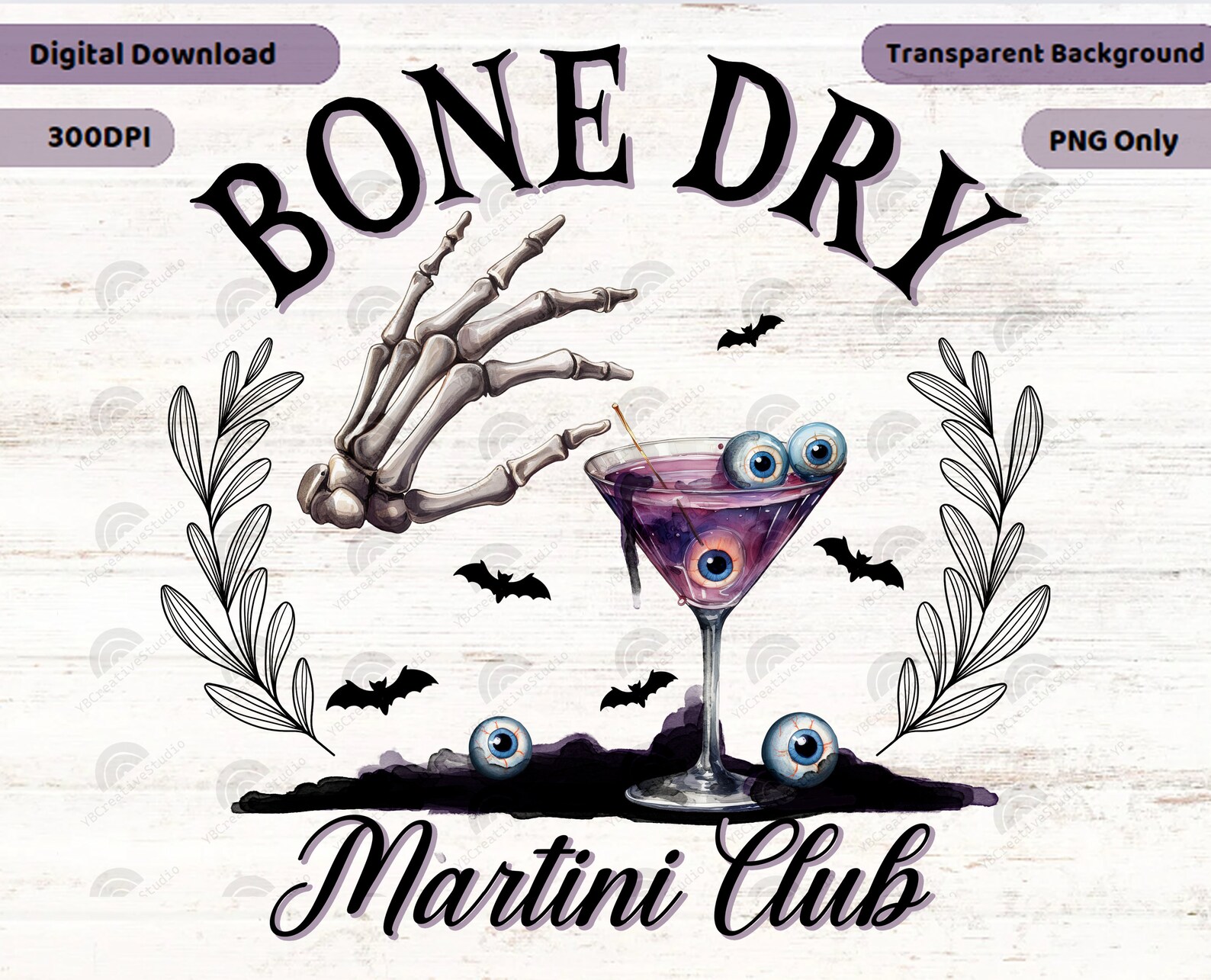 Bone Dry Martini Club Png, Coctail Club Png, Halloween Png, Skeleton ...