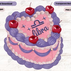 Libra Retro Heart Cake Png, Libra Png, Birthday Cake Png, Astrology Png ...