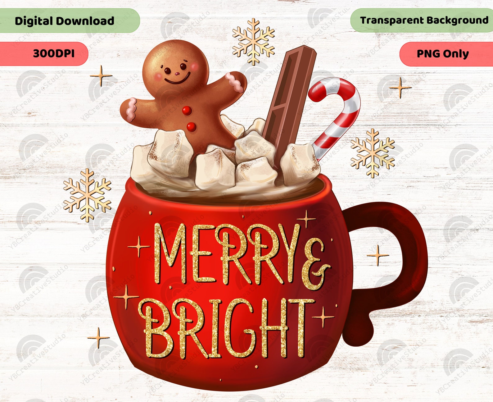 Merry and Bright Png, Hot Cocoa Png, Gingerbread Man Cookie Png ...