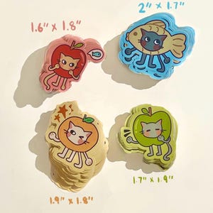 Cat Snack + Fruit Stickers | Aesthetic Cute Stickers + Sticker Pack - Etsy