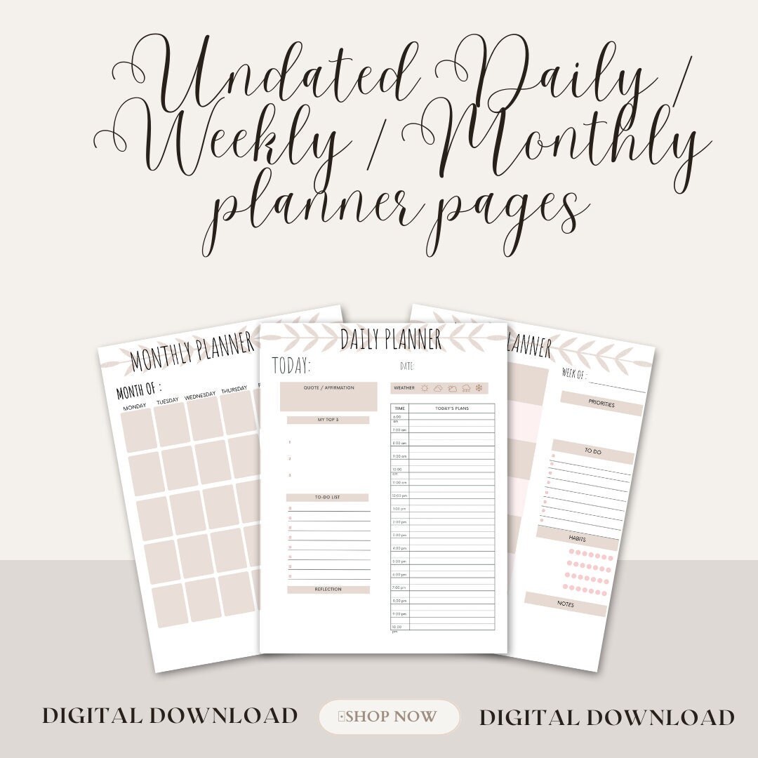 Digital Non Dated Daily, Weekly, Monthly Planner Pages - Etsy