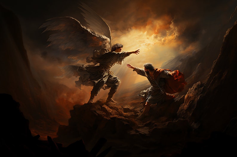 Angel Painting Portrait Wall Decor Jacob Wrestles an Angel - Etsy