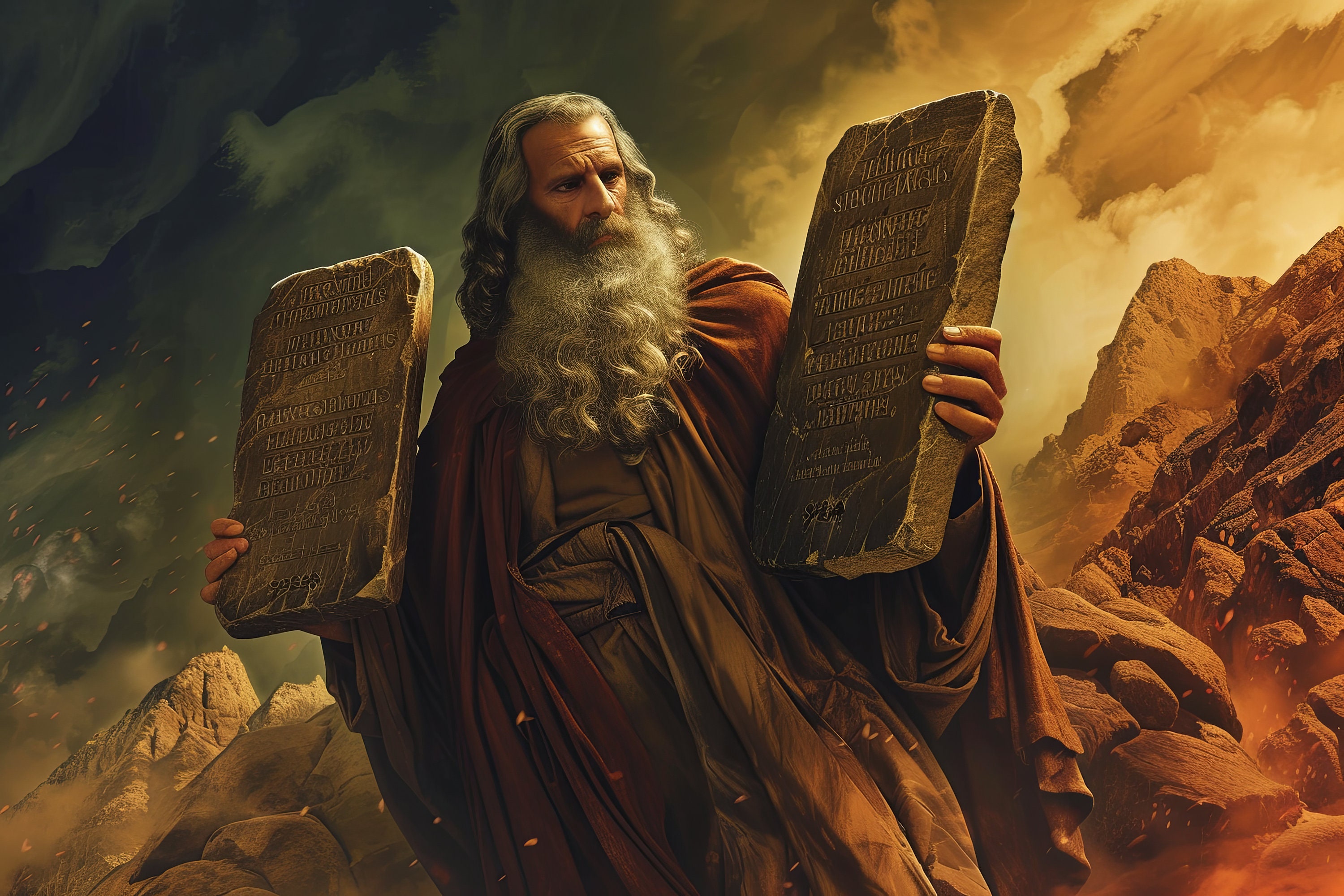 Canvas Moses and the 10 Commandments Painting Portrait | Wall Decor ...