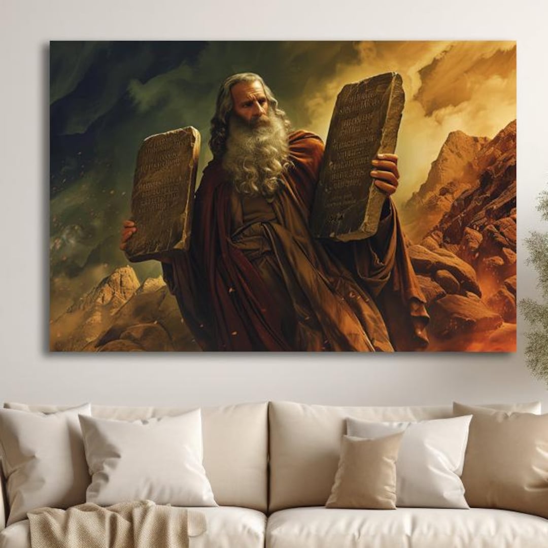 Canvas Moses and the 10 Commandments Painting Portrait | Wall Decor ...