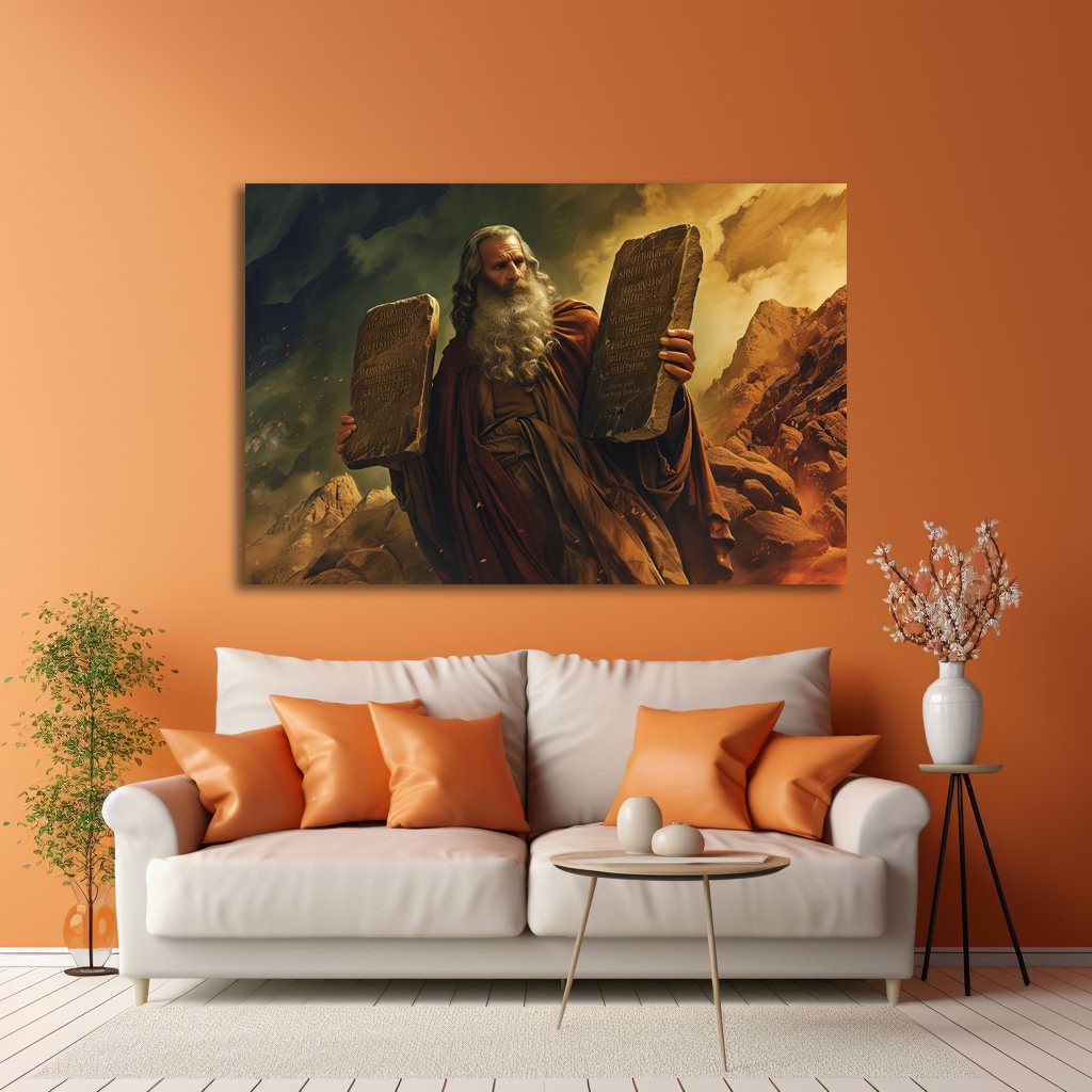 Canvas Moses and the 10 Commandments Painting Portrait | Wall Decor ...