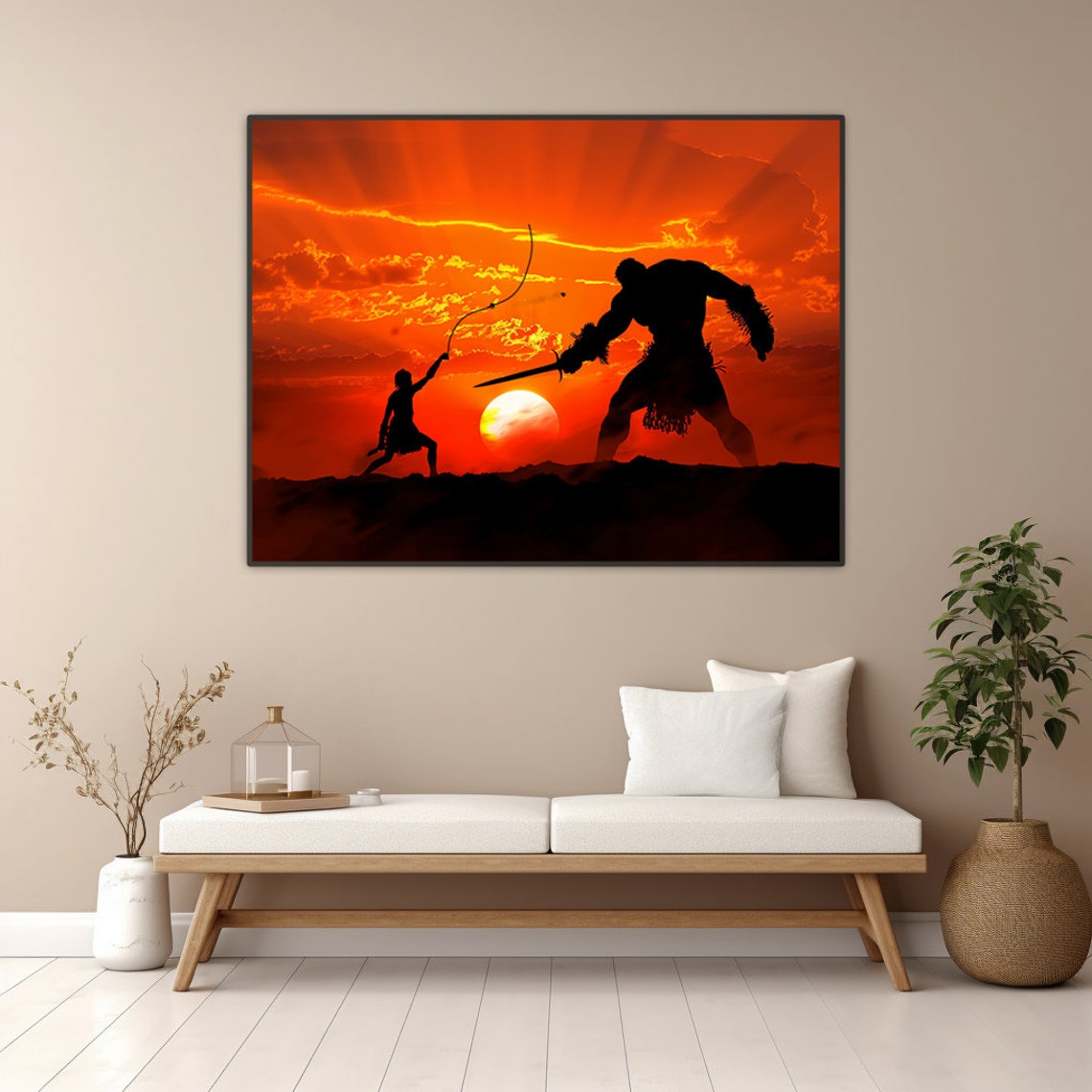 David and Goliath Painting Portrait | Wall Decor | Religious Art - Etsy