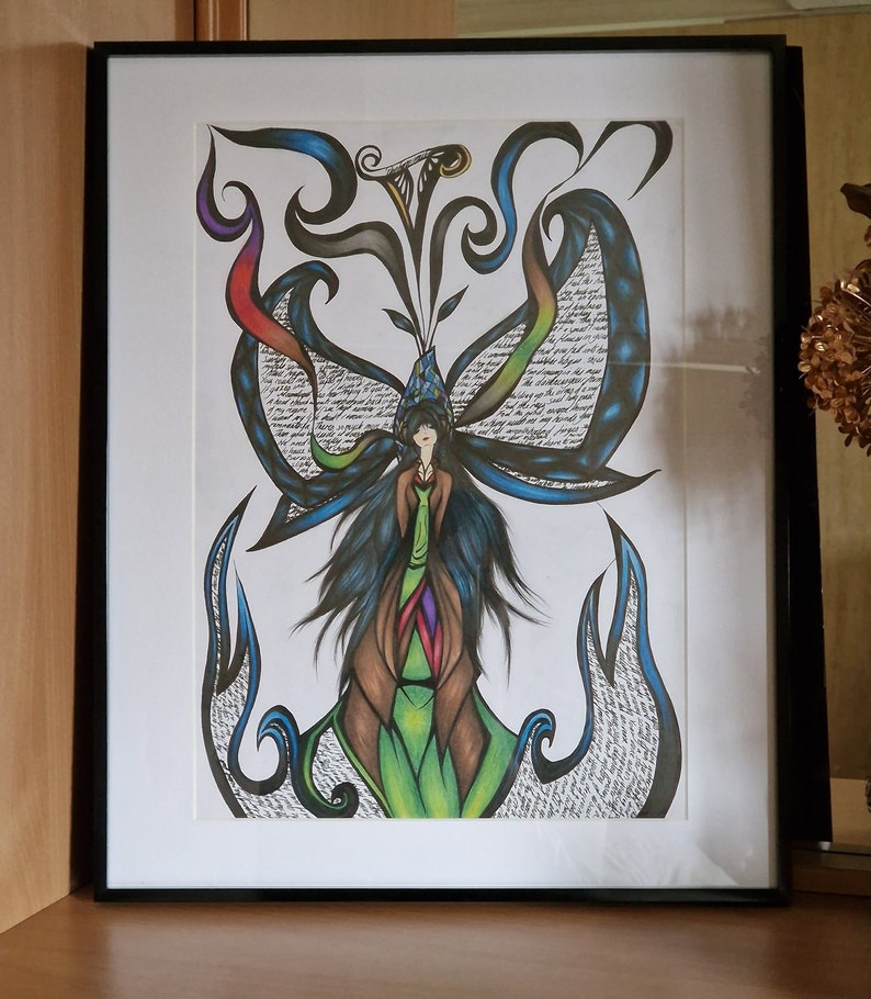 Almas escritas, dibujo en color de lápiz A3 enmarcado - Etsy México
