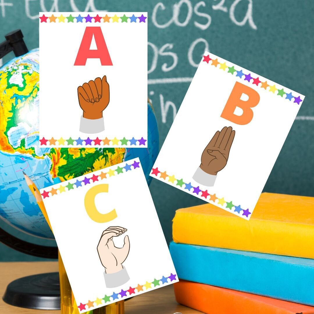 Rainbow ASL Sing Language Alphabet Signs for Classroom - Etsy