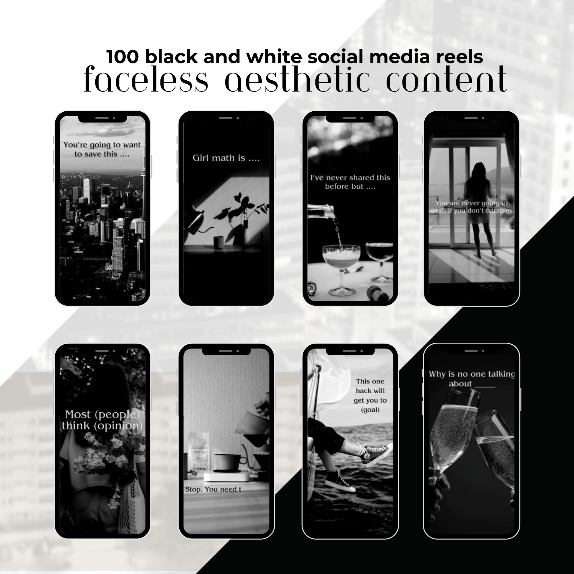 100 Black and White Faceless Aesthetic Videos With Content and Master ...