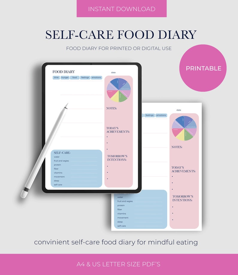 Printable Mindful Food Journal Printable Mindful Food Diary Mindfulness ...