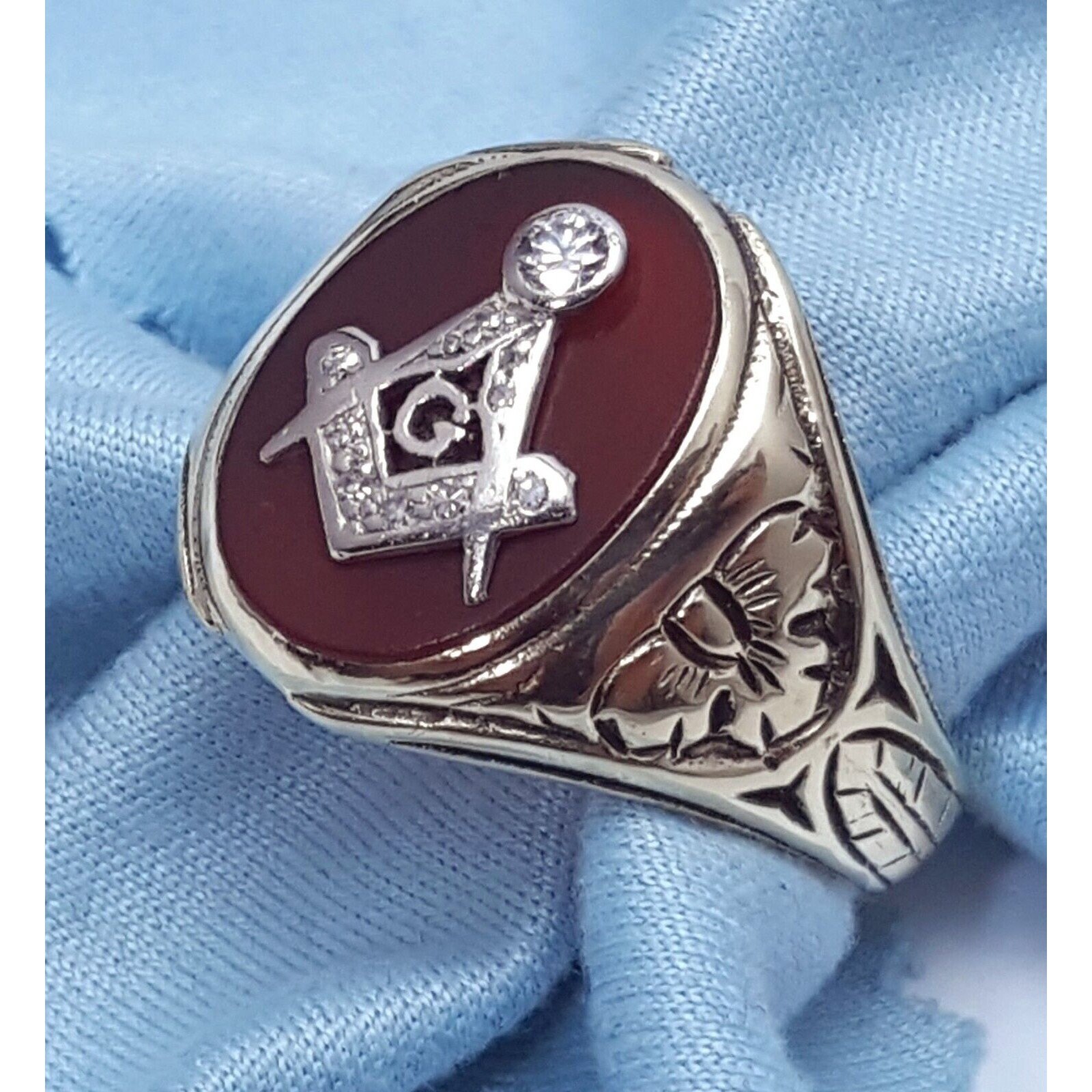 Vintage 14K Solid Two Tone Multi Color Gold Cornelian Masonic Diamond ...