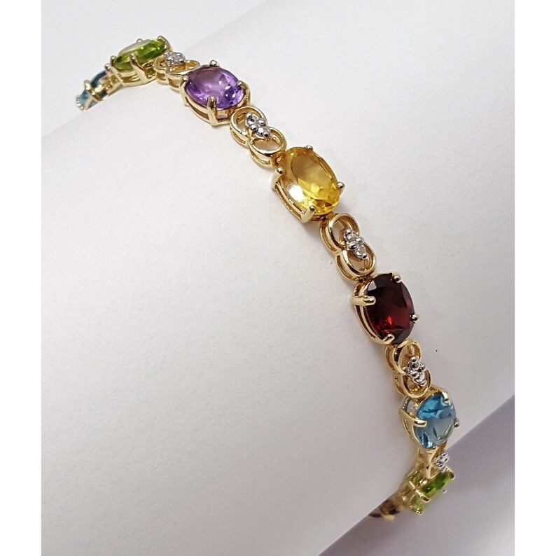 10K Solid Two Tone Multi Color Gold Multi Colored Stone Tennis - Etsy