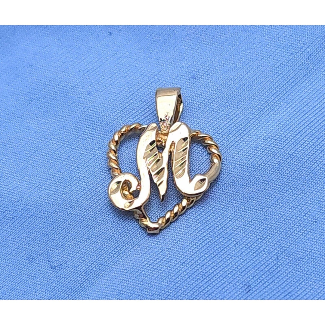 Beautiful 14K Karat Solid Yellow Gold Heart Initial Letter M Charm ...