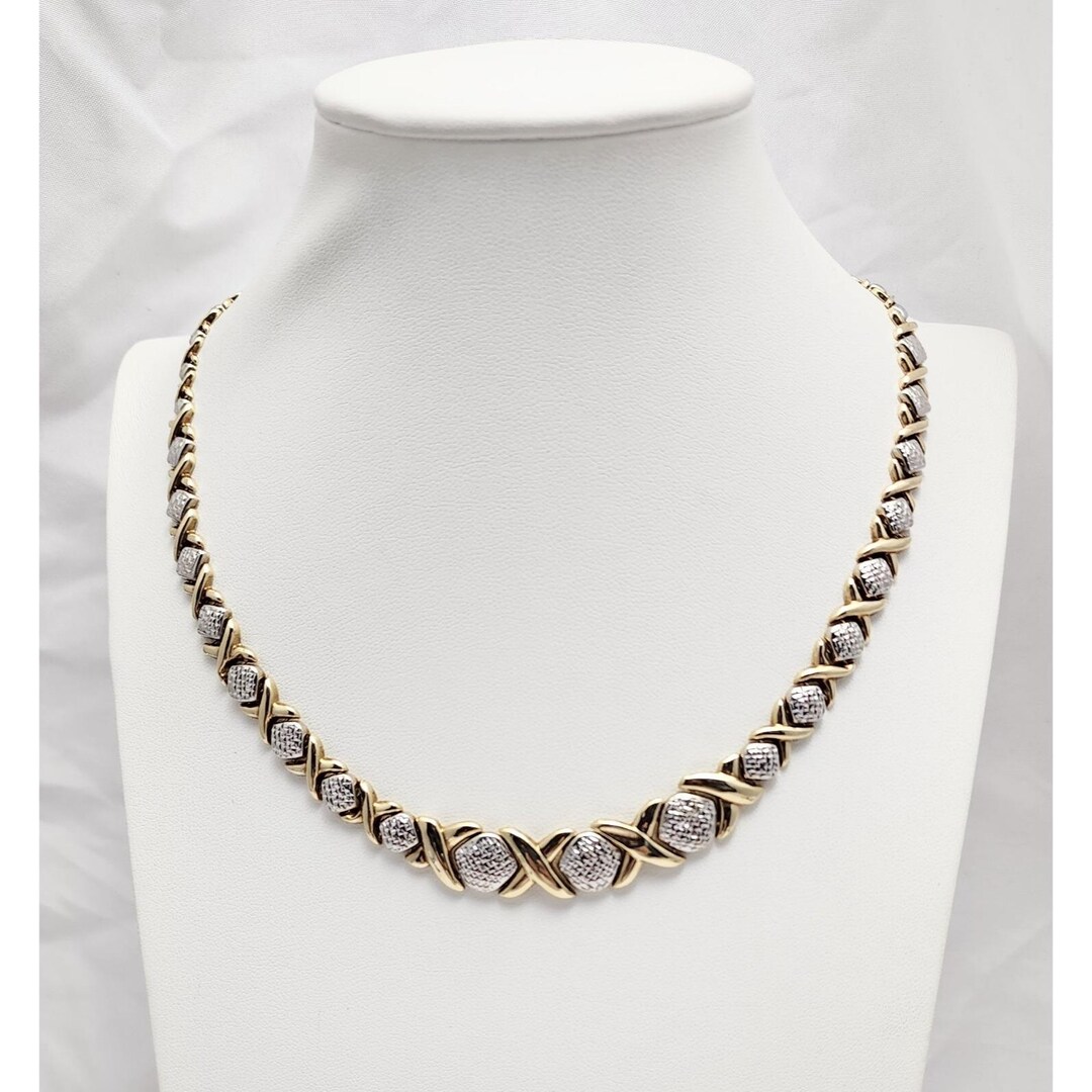 Unique 10K Two Tone Multi Color Gold Diamond Cut XOXO Choker Link Chain ...