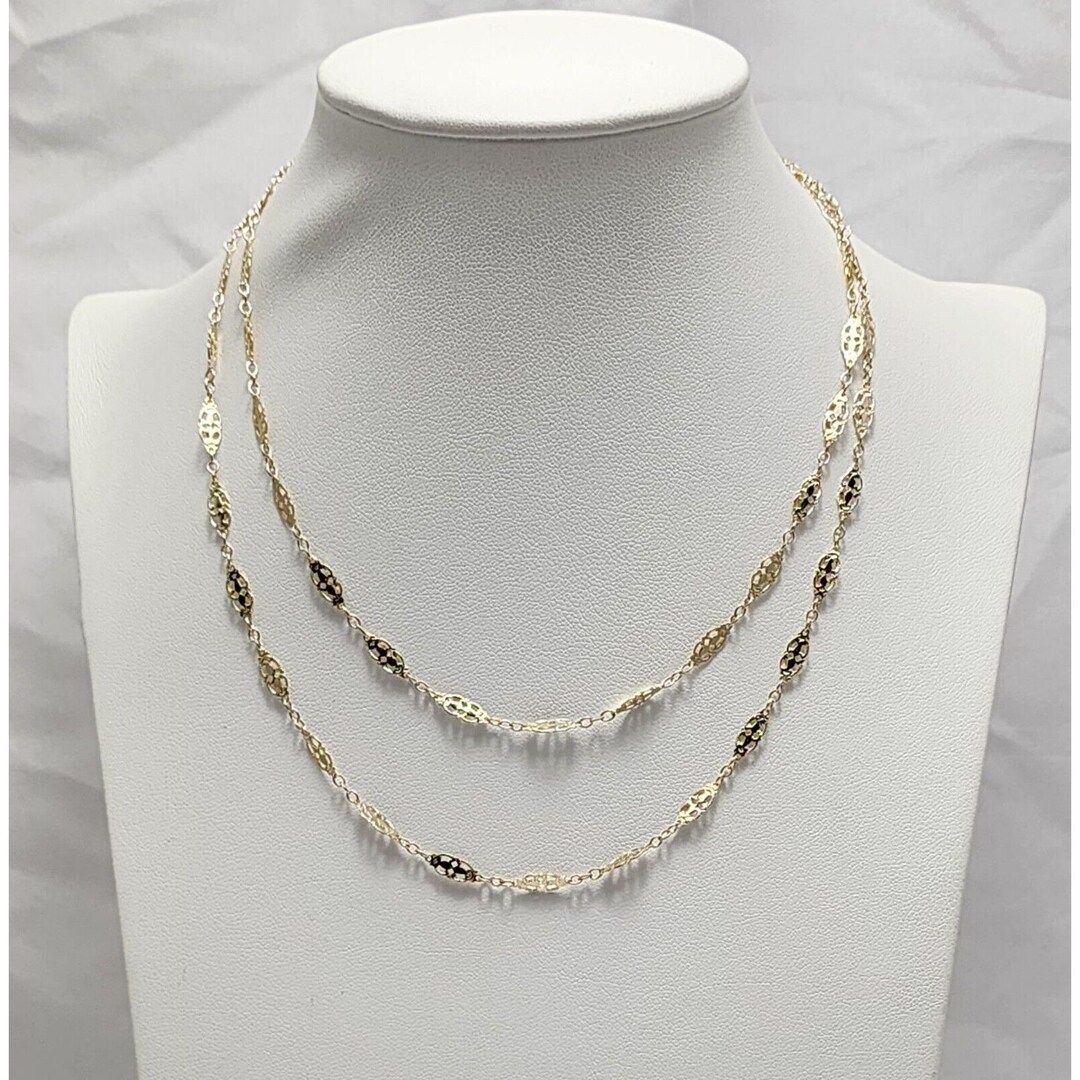 Unique 14K Solid Yellow Gold Designer Ornate Filigree Link Chain ...