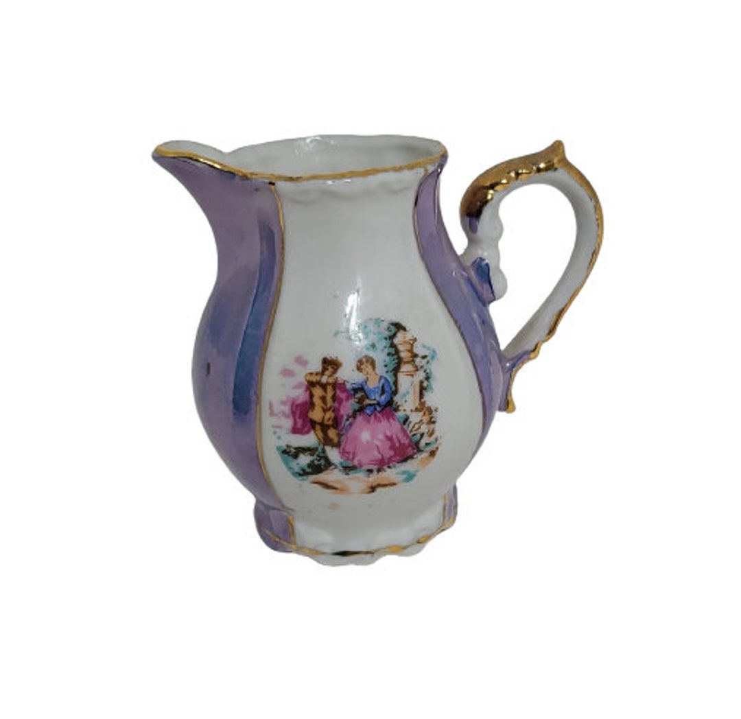 Vintage Mini Ceramic Creamer Hand Painted Man, Woman and Flowers - Made ...