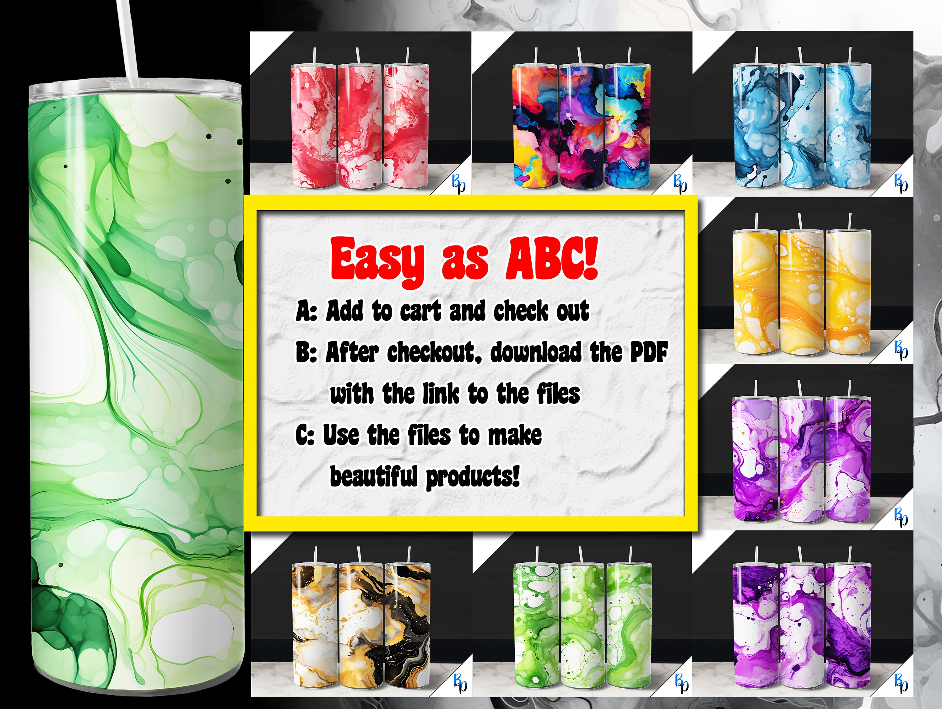 100 Alcohol Ink Tumbler Wrap PNG Sublimation Bundle, 20oz Ounce ...