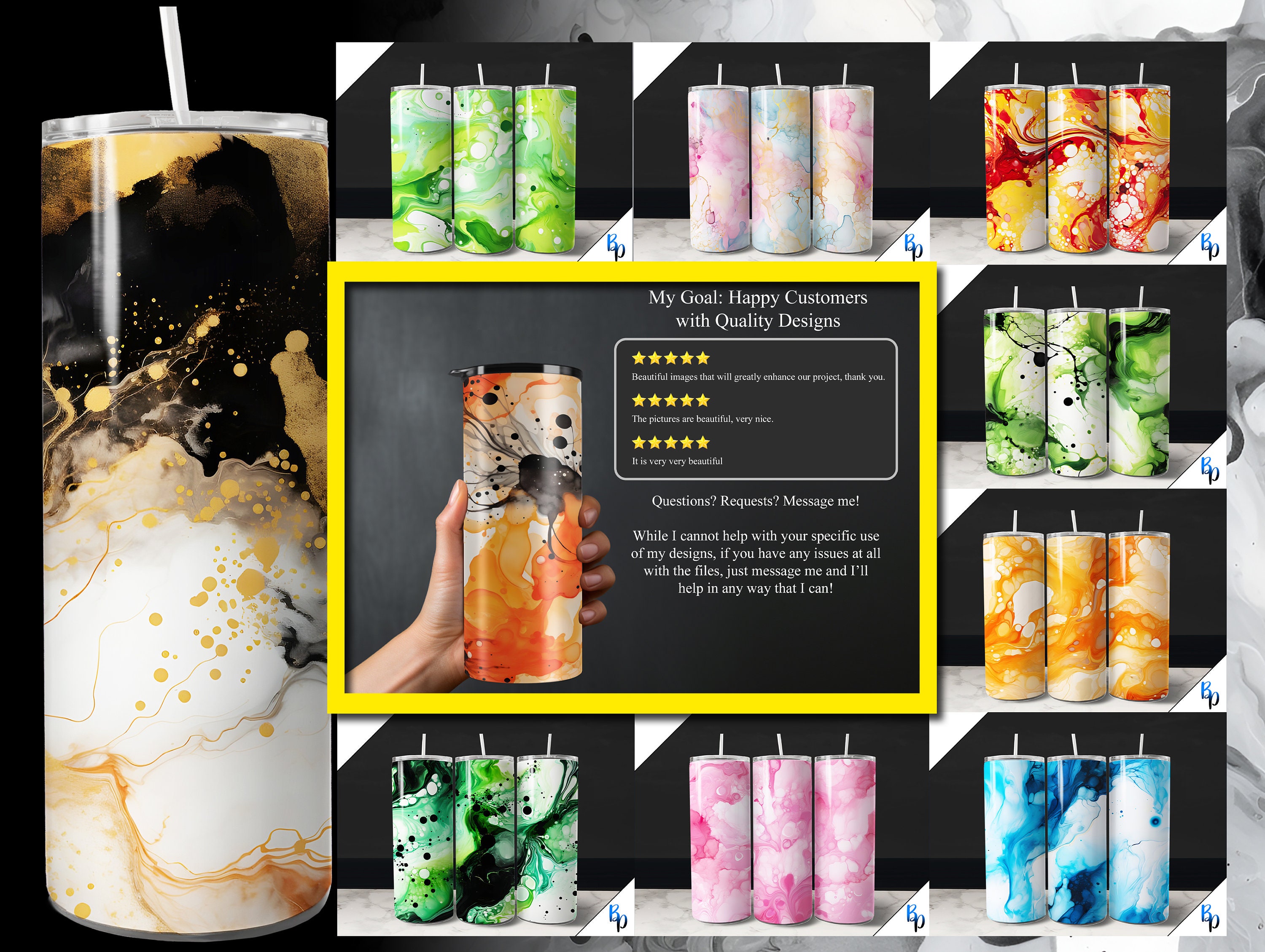 100 Alcohol Ink Tumbler Wrap PNG Sublimation Bundle, 20oz Ounce ...