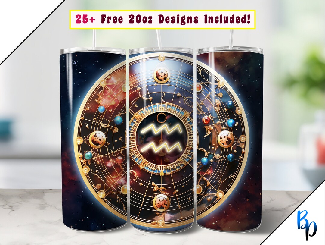 20 Oz Aquarius Tumbler Wrap, Seamless Zodiac Astrology PNG Graphic Wrap ...