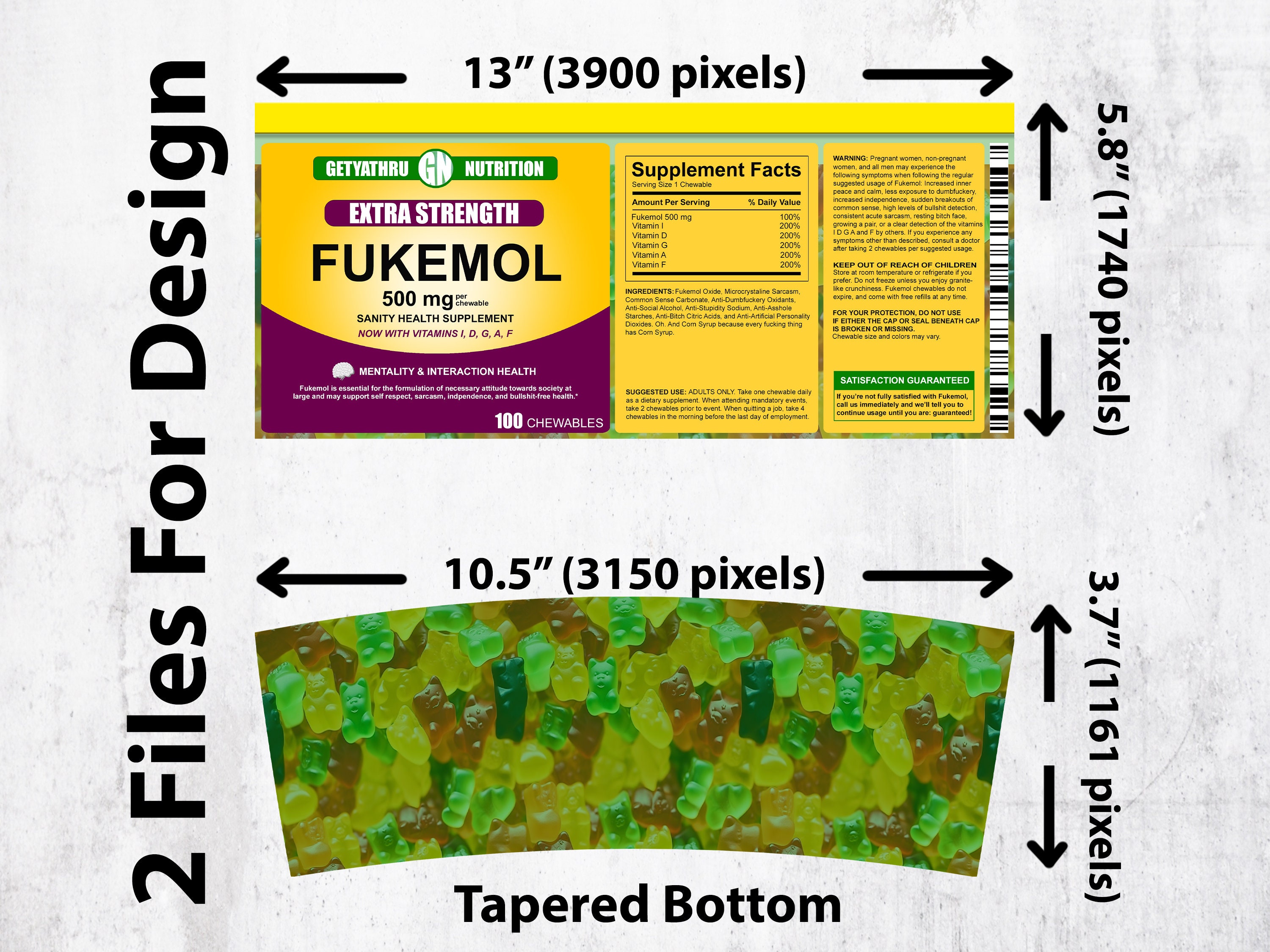 40oz Funny Vitamins Tumbler Wrap, Fukemol Supplement PNG File for ...