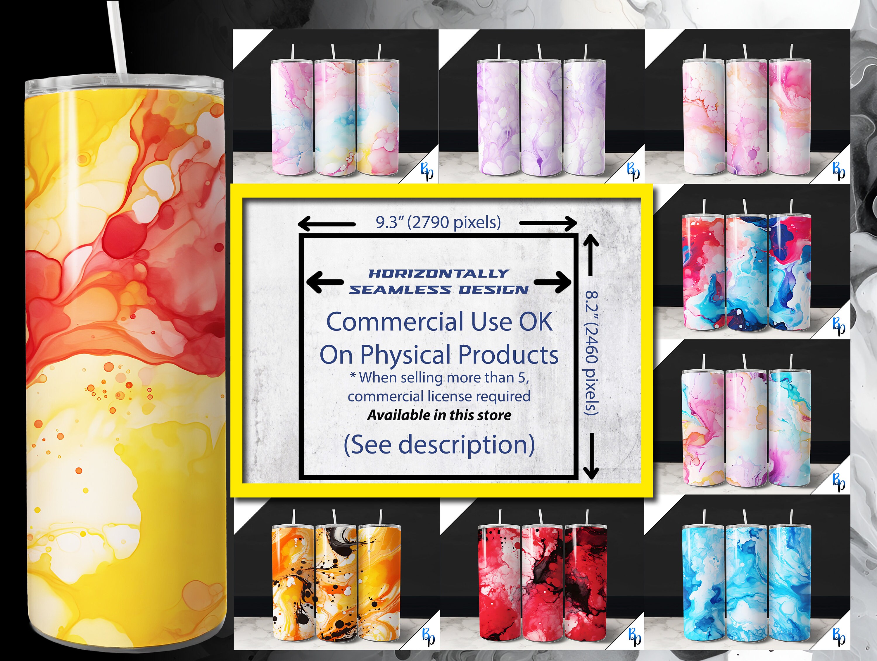 100 Alcohol Ink Tumbler Wrap PNG Sublimation Bundle, 20oz Ounce ...