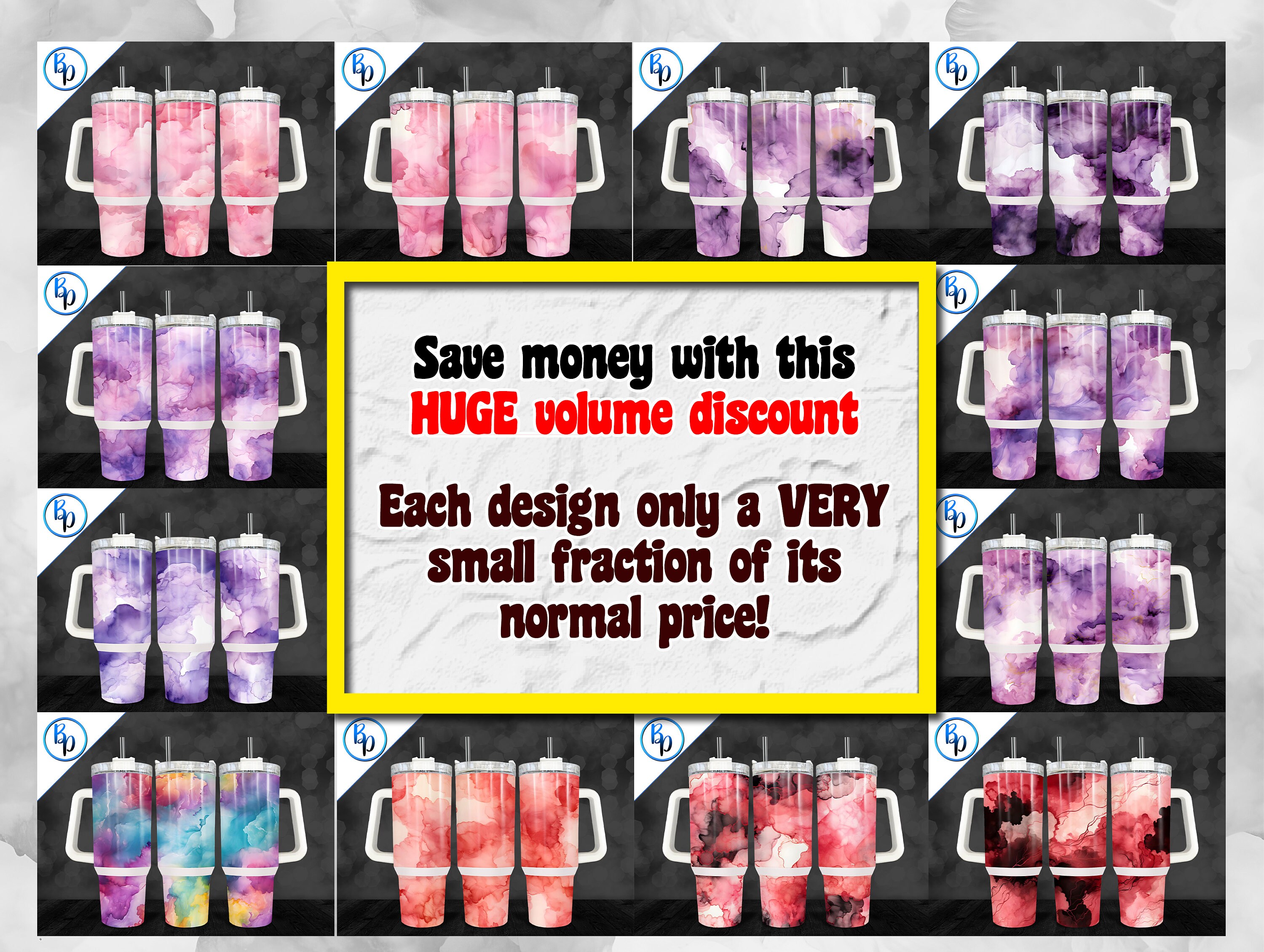 40oz Alcohol Ink Tumbler Wrap PNG Sublimation Bundle, Sublime Designs ...