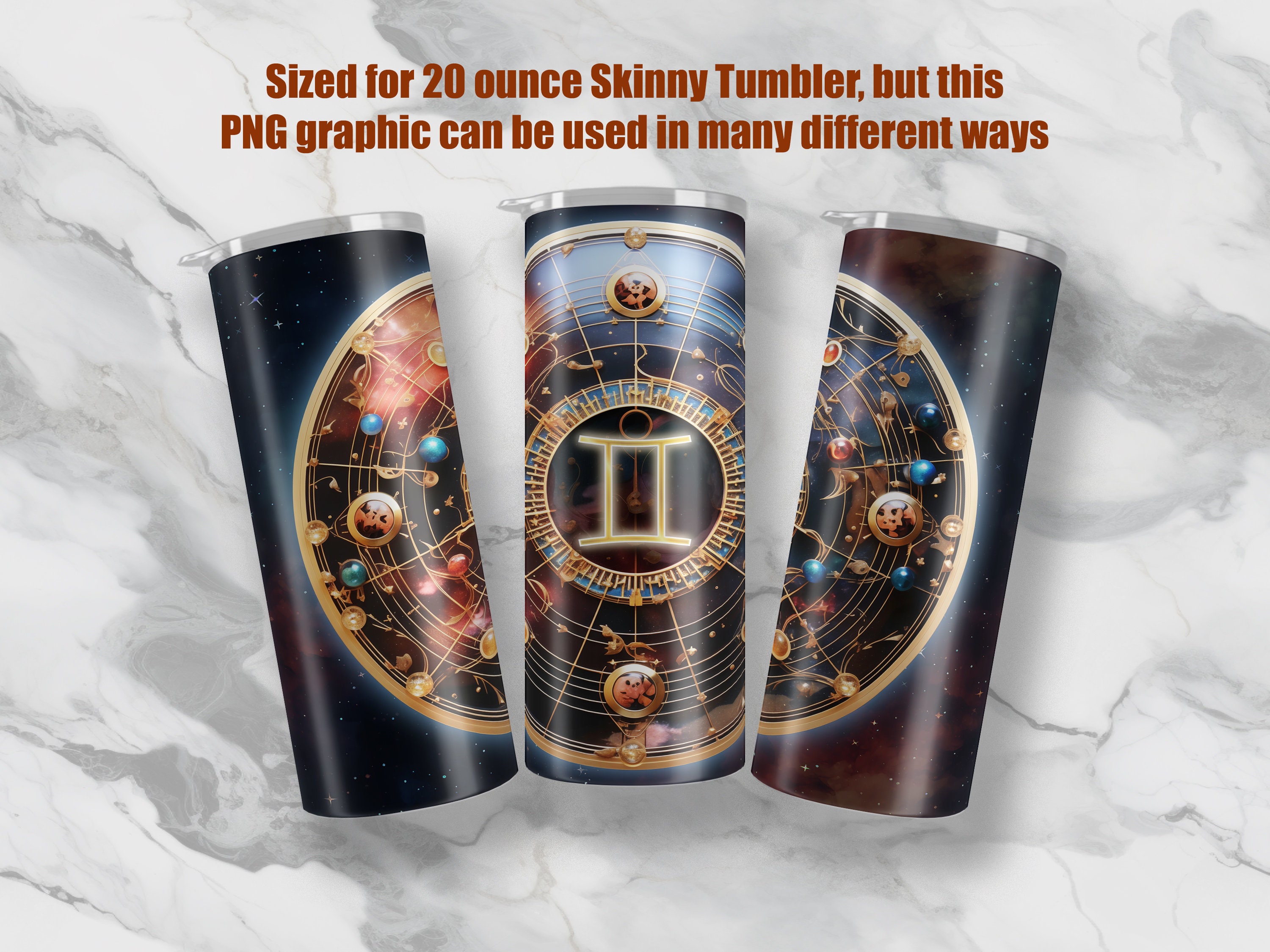 20 Oz Gemini Tumbler Wrap, Seamless Astrology PNG Graphic Design for ...