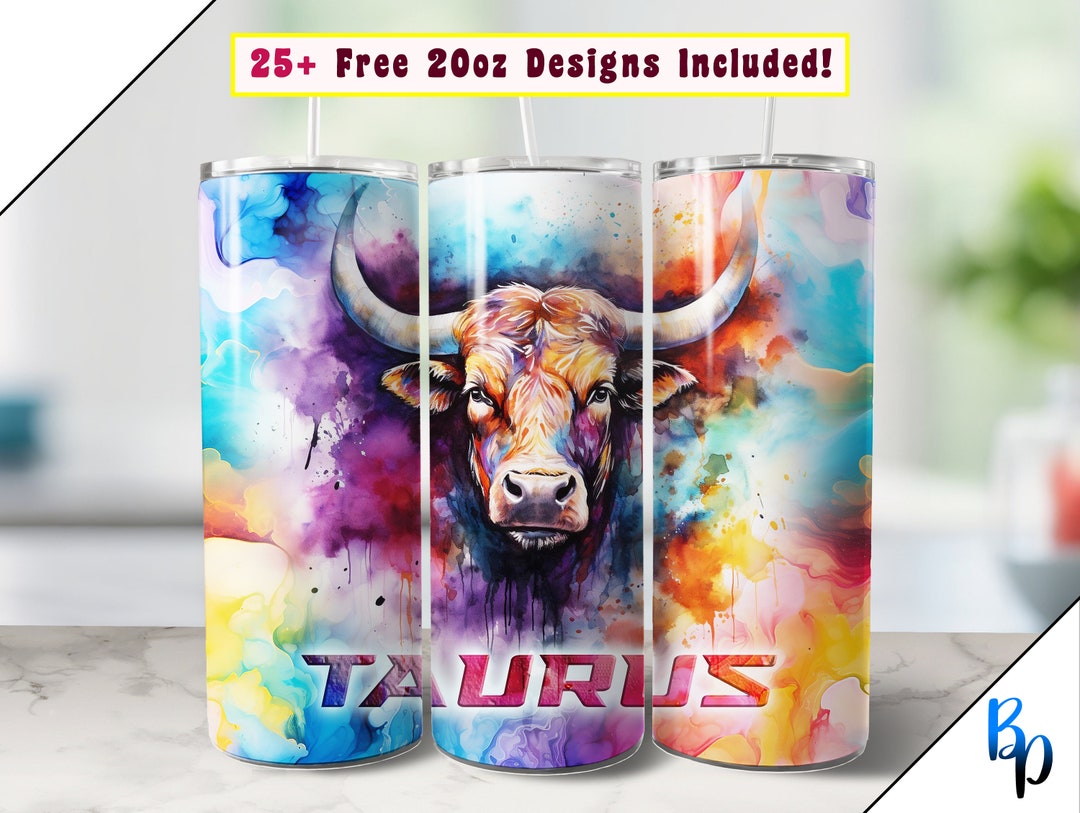 20oz Taurus Tumbler Wrap, Seamless Sublime Zodiac Bull PNG Graphic ...
