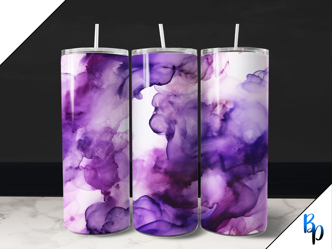 Alcohol Ink Tumbler Sublimation Wrap PNG, Deep Purple Cloud for 20oz ...
