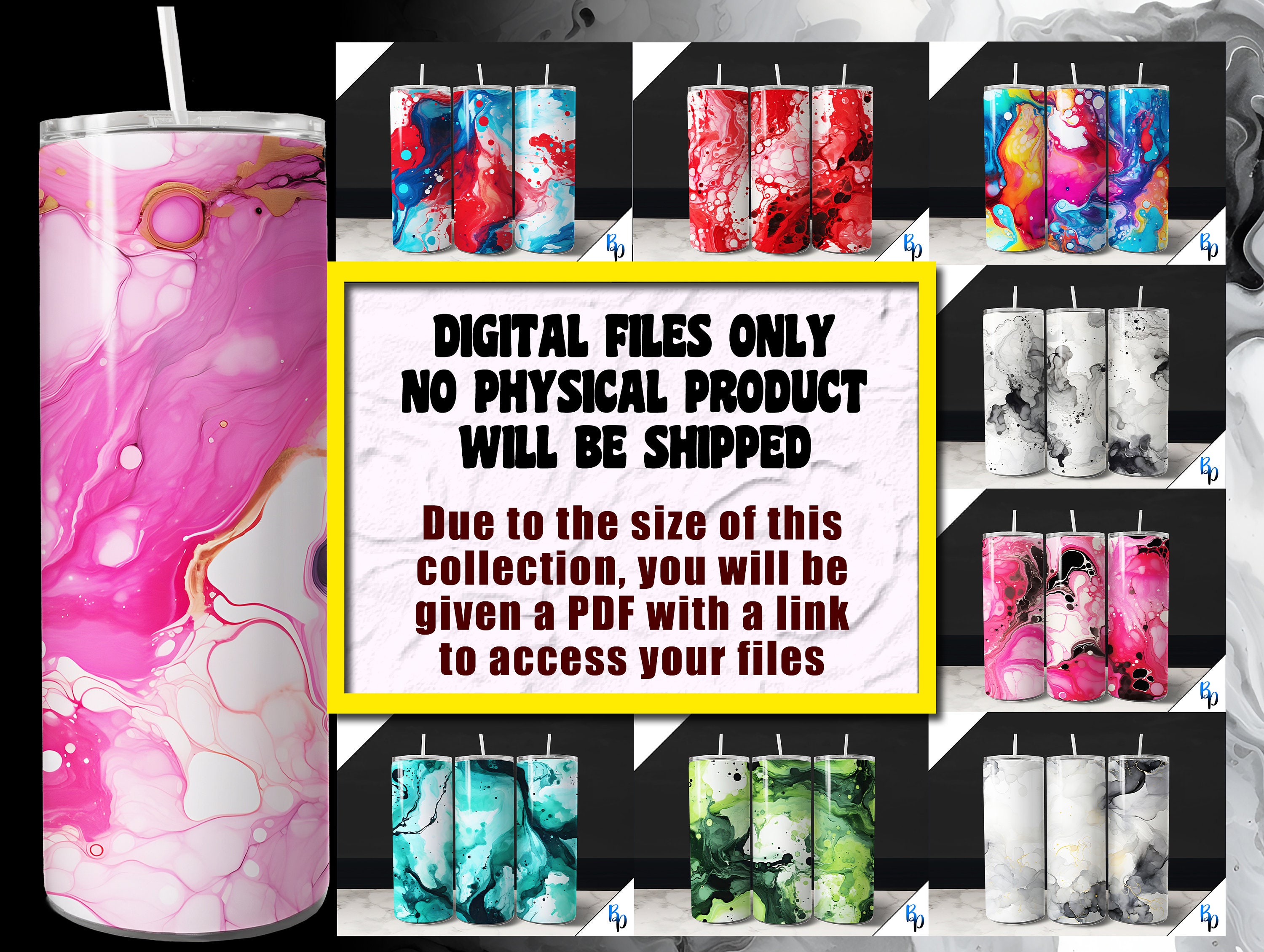 100 Alcohol Ink Tumbler Wrap PNG Sublimation Bundle, 20oz Ounce ...