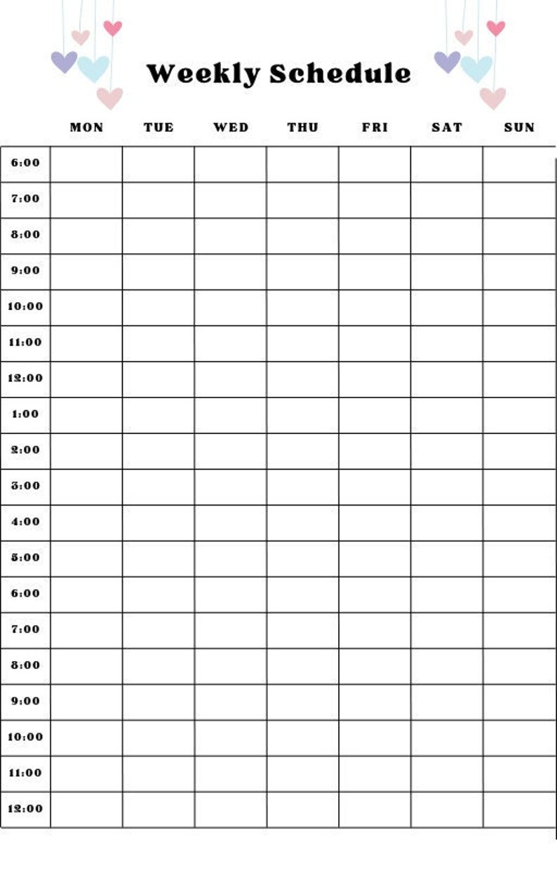 Time Block 12 Hour Weekly Schedule - Etsy