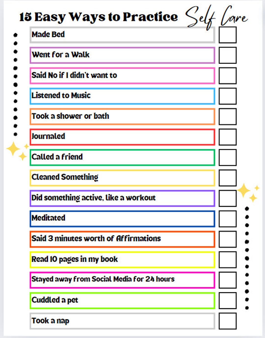 Easy Self Care Checklist (customizable) - Etsy
