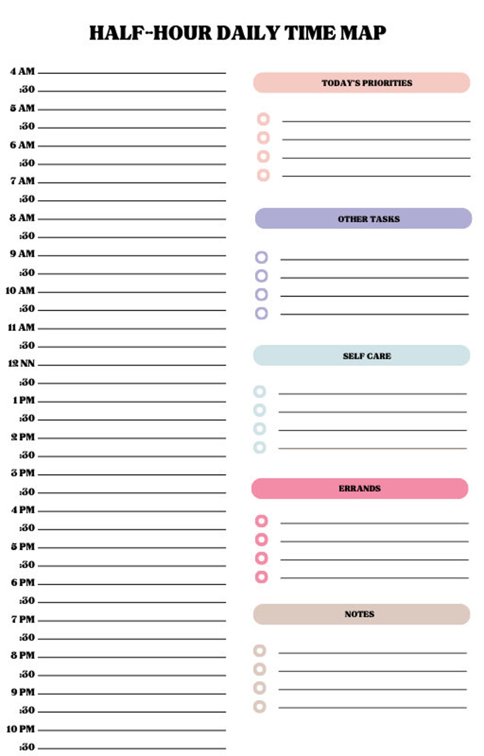 Half Hour Time Block: Manage and Organize Your Schedule for the Day ...