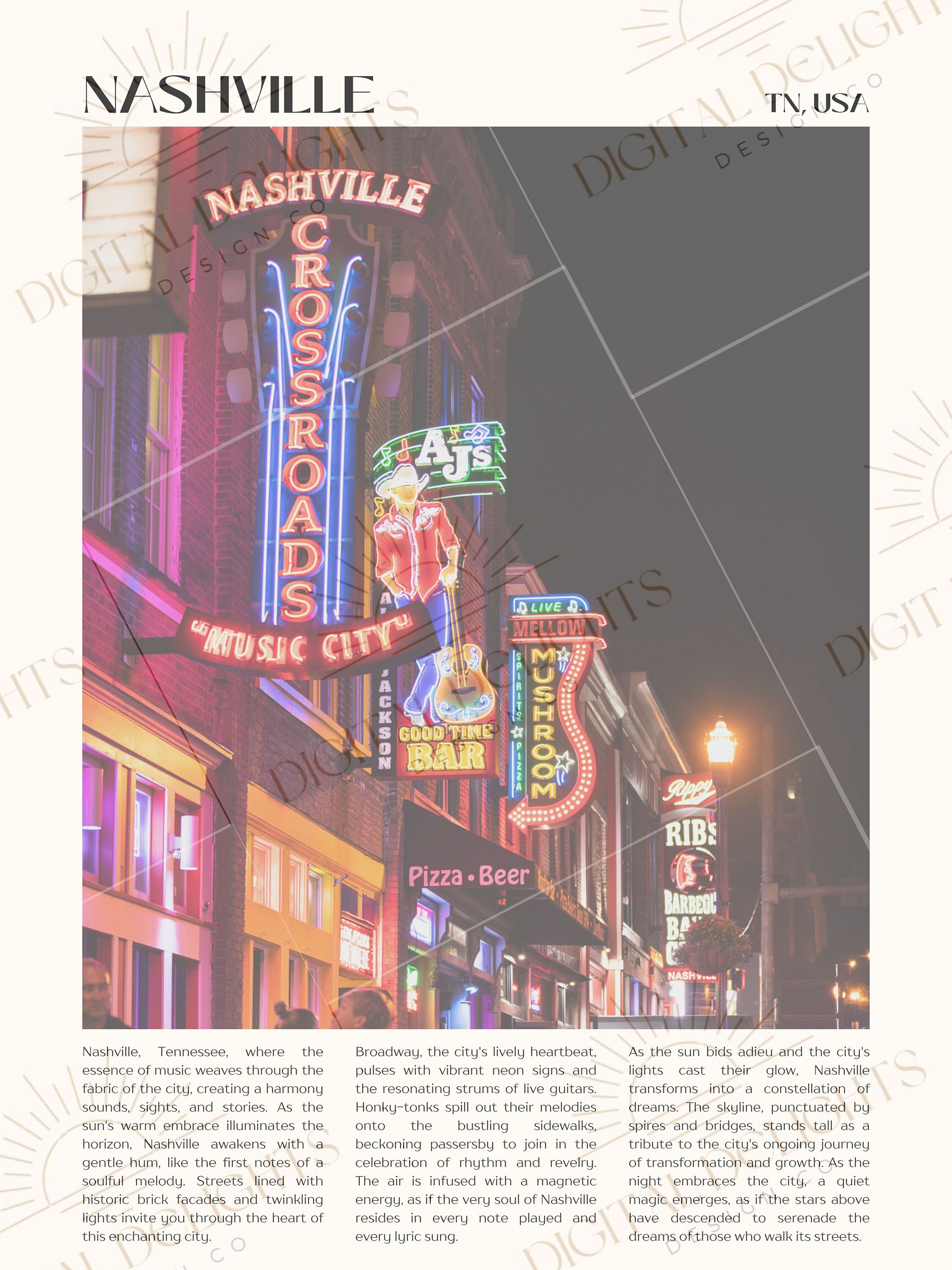 Nashville Print, Nashville Poster, Nashville Wall Art, USA Art Print ...