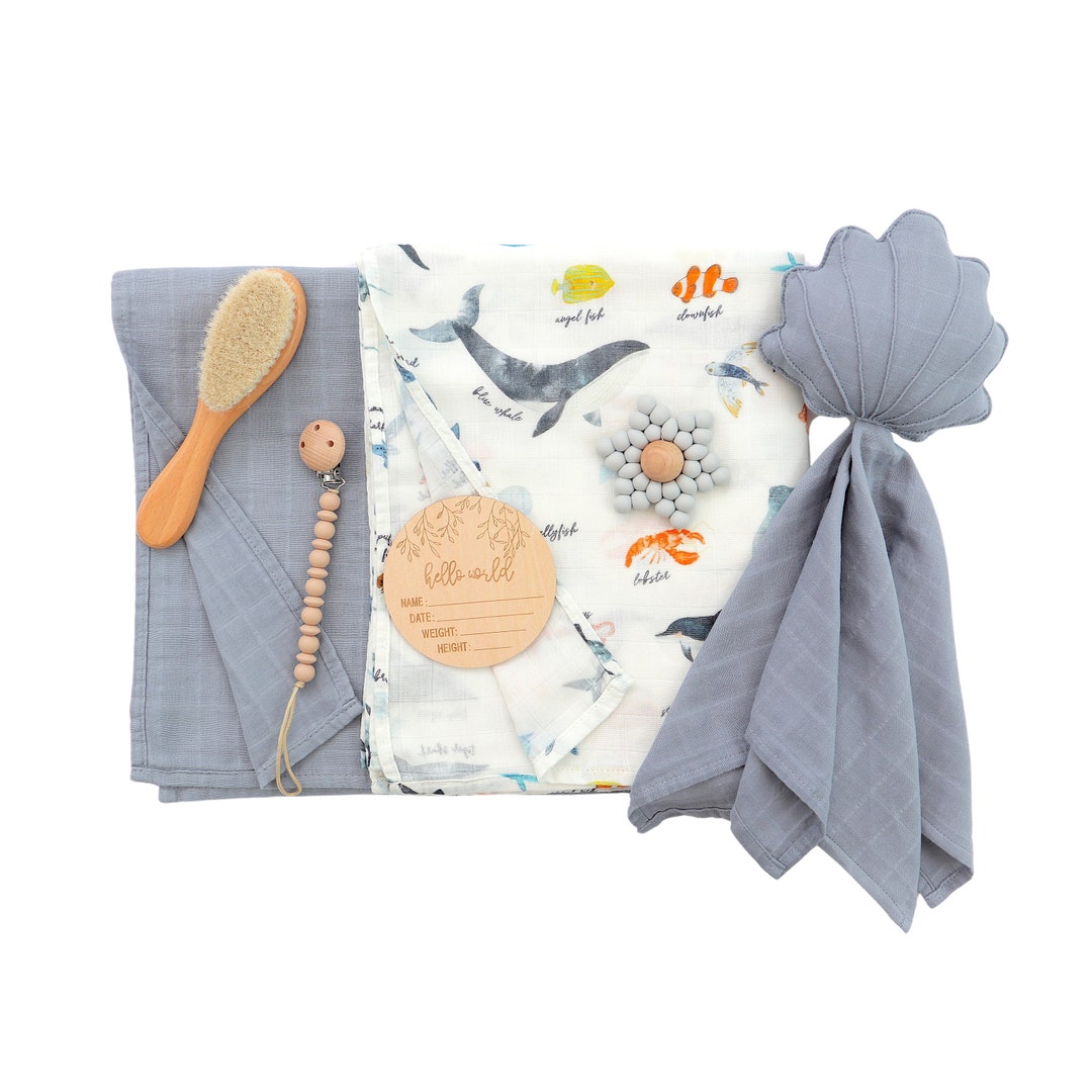 7 Pcs Sea Animal Blue Baby Boy Gift Box Blue Newborn Baby Boy Gift Set ...