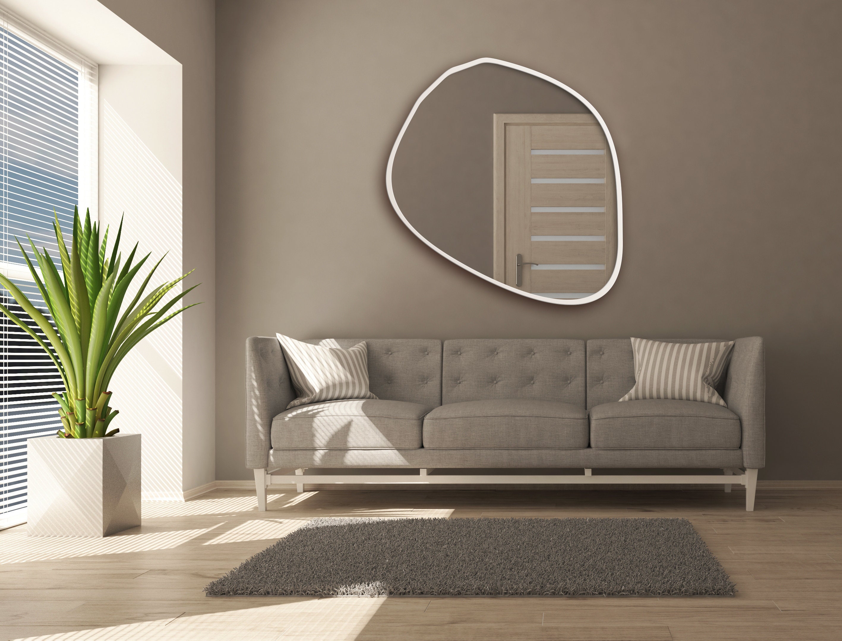 Asymmetrical Irregular Round Wall Wood Home Decor Mirror, Entryway ...