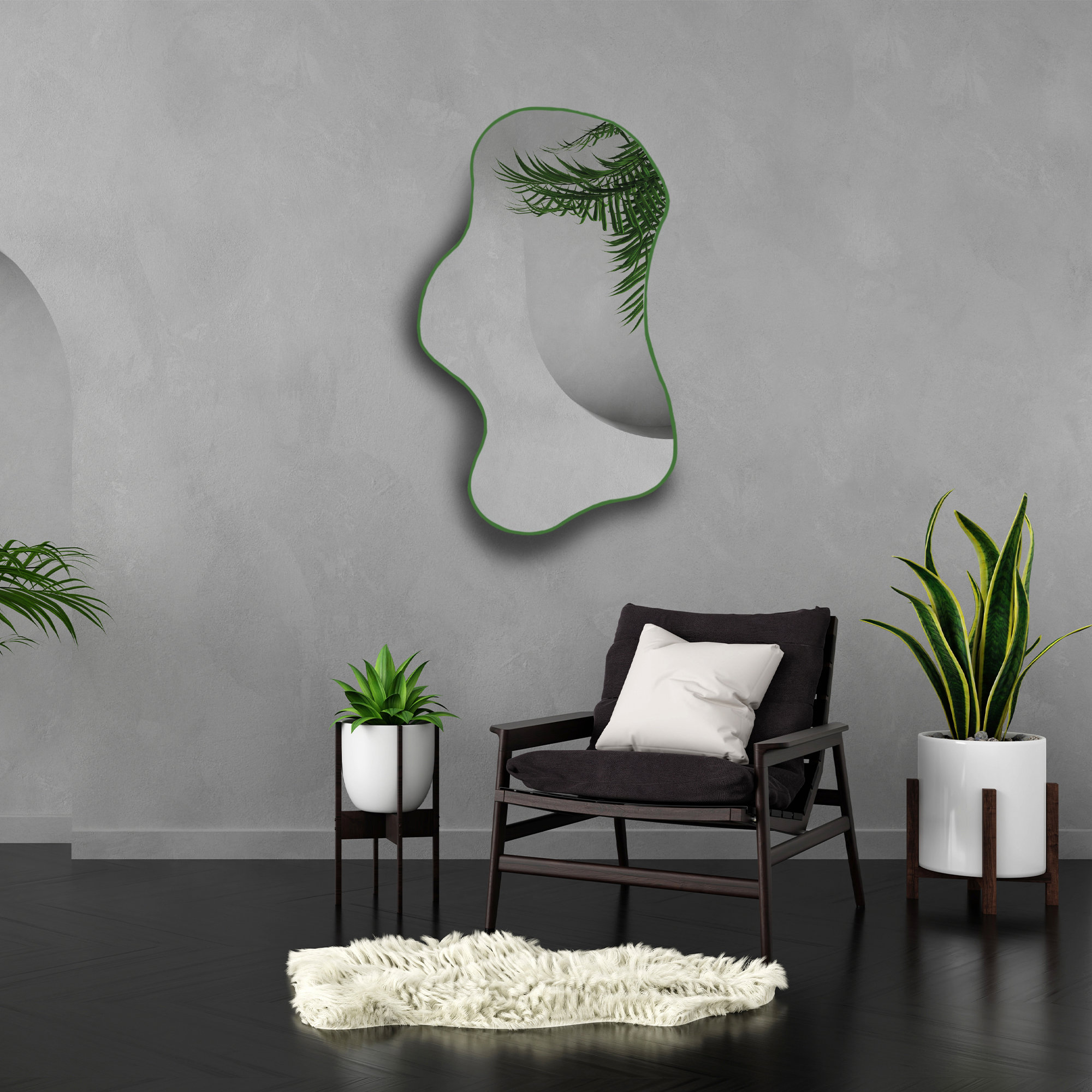 Asymmetrical Wavy Modern Irregular Wooden Wall Mirror L Livingroom ...