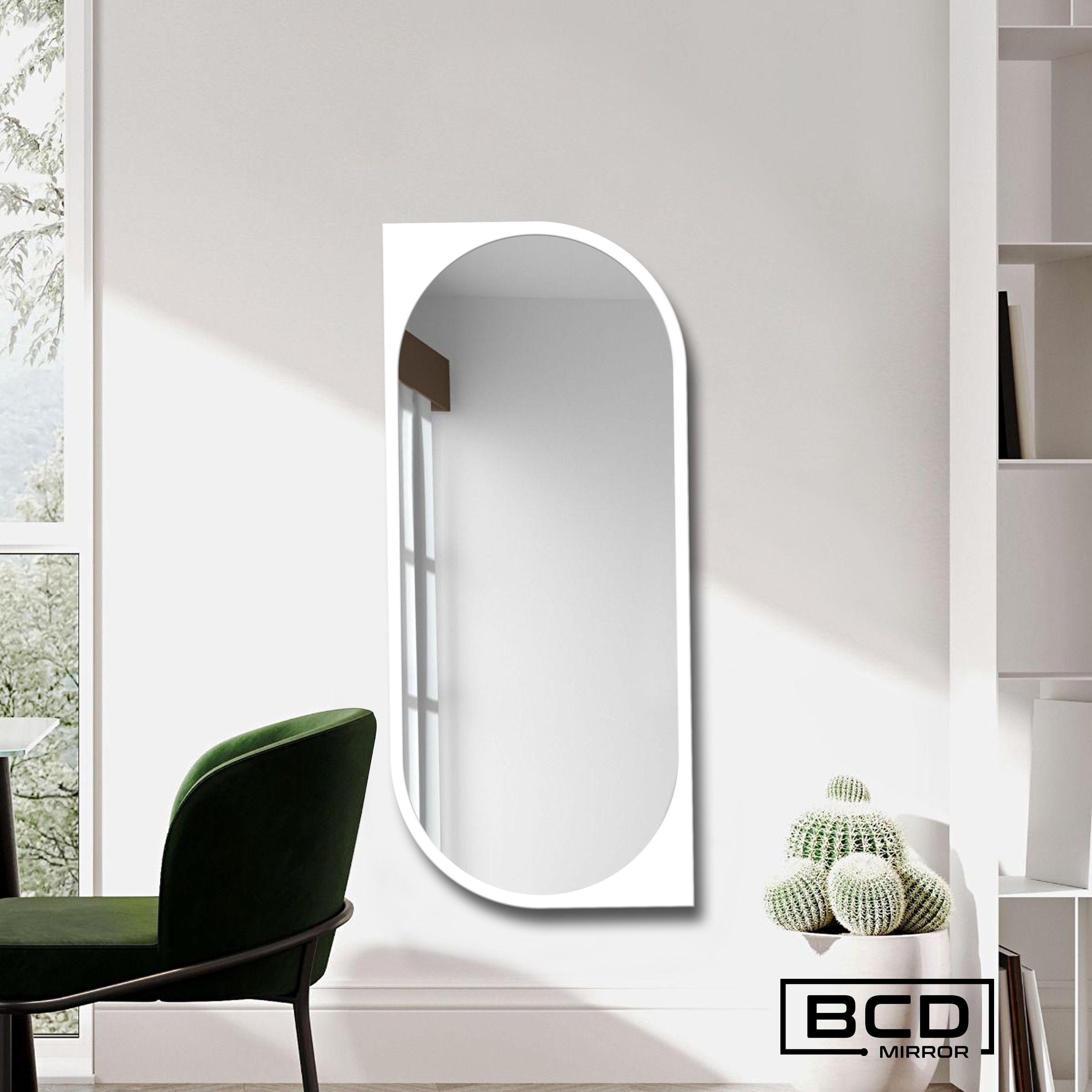 Oval Pill Shaped Decorative Wood Wall Mirror L Console Top Oval Mirror ...