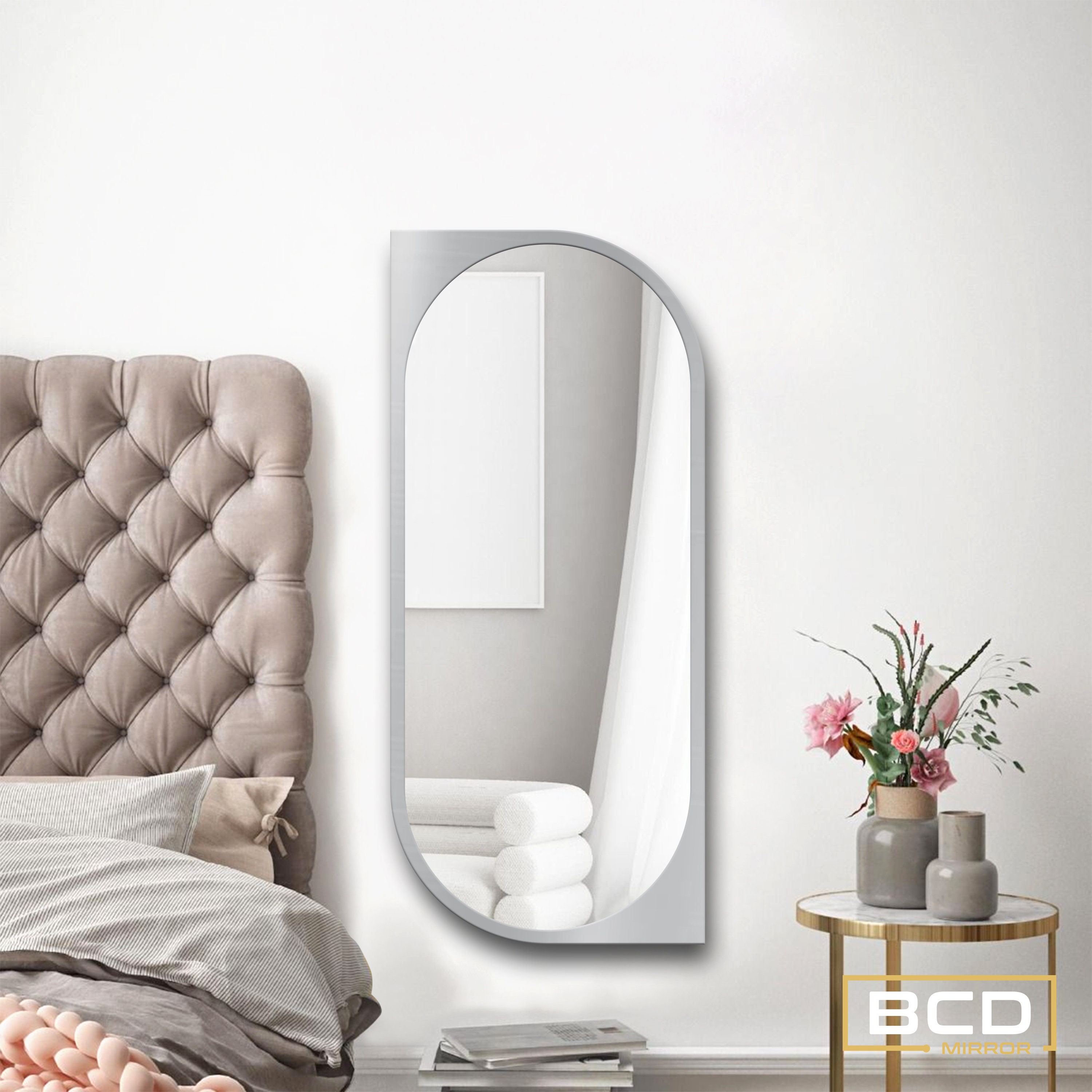 Oval Pill Shaped Decorative Wood Wall Mirror L Console Top Oval Mirror ...