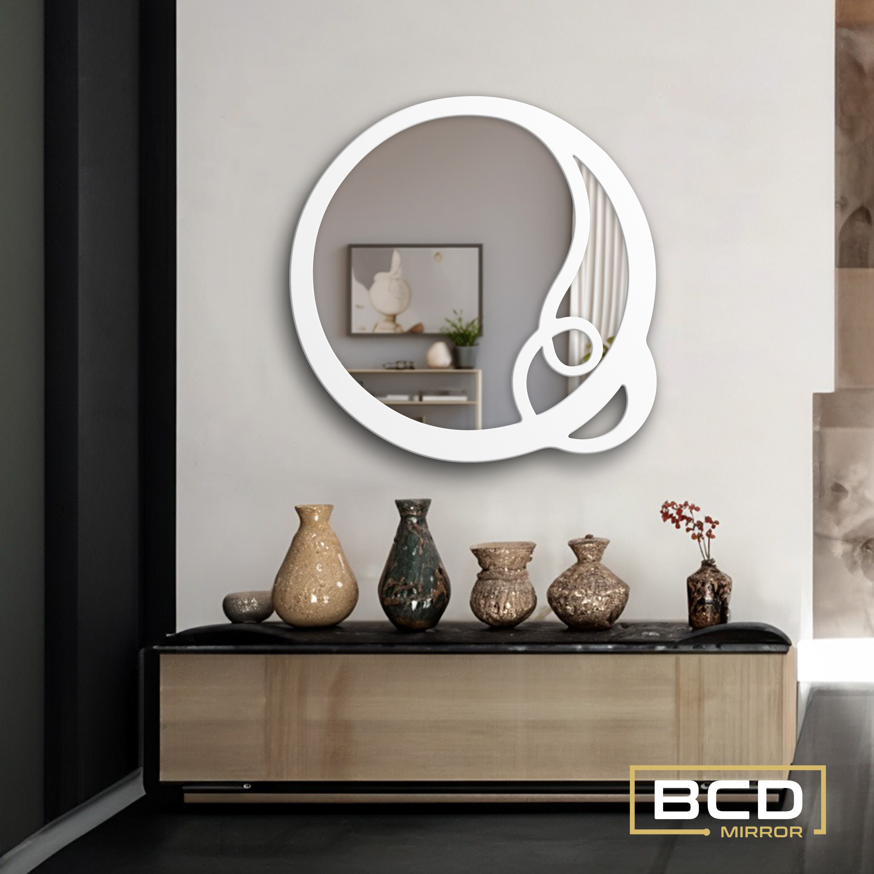 Circle Round Wooden Wall Mirror, Living Room Entryway Hallway Bedroom ...
