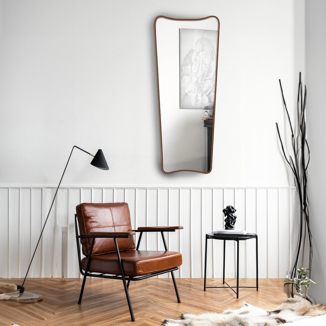 Irregular Full Length Wall Wood Mirror, Modern Asymmetrical Wavy ...