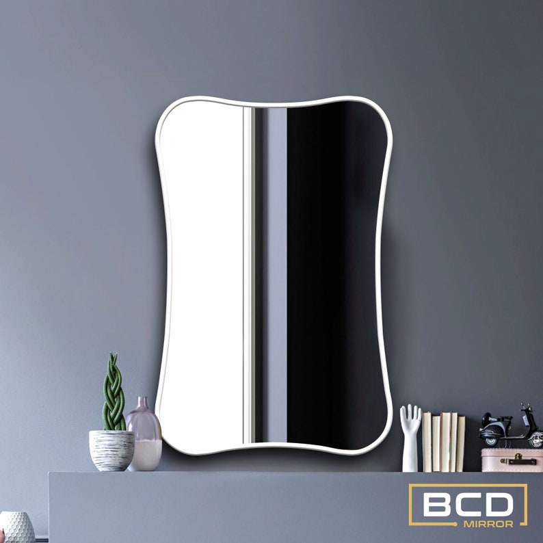 Uneven Slanted Rectangular Wood Wall Mirror, Unique Deluxe Home ...