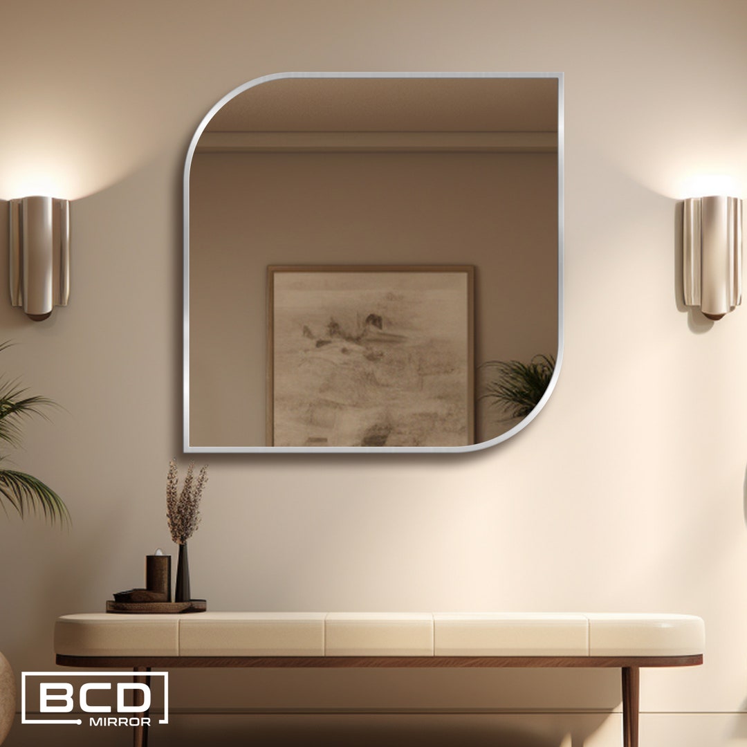 Square Esthetic Bathroom Livingroom Wooden Wall Mirror L Stylish Simple ...