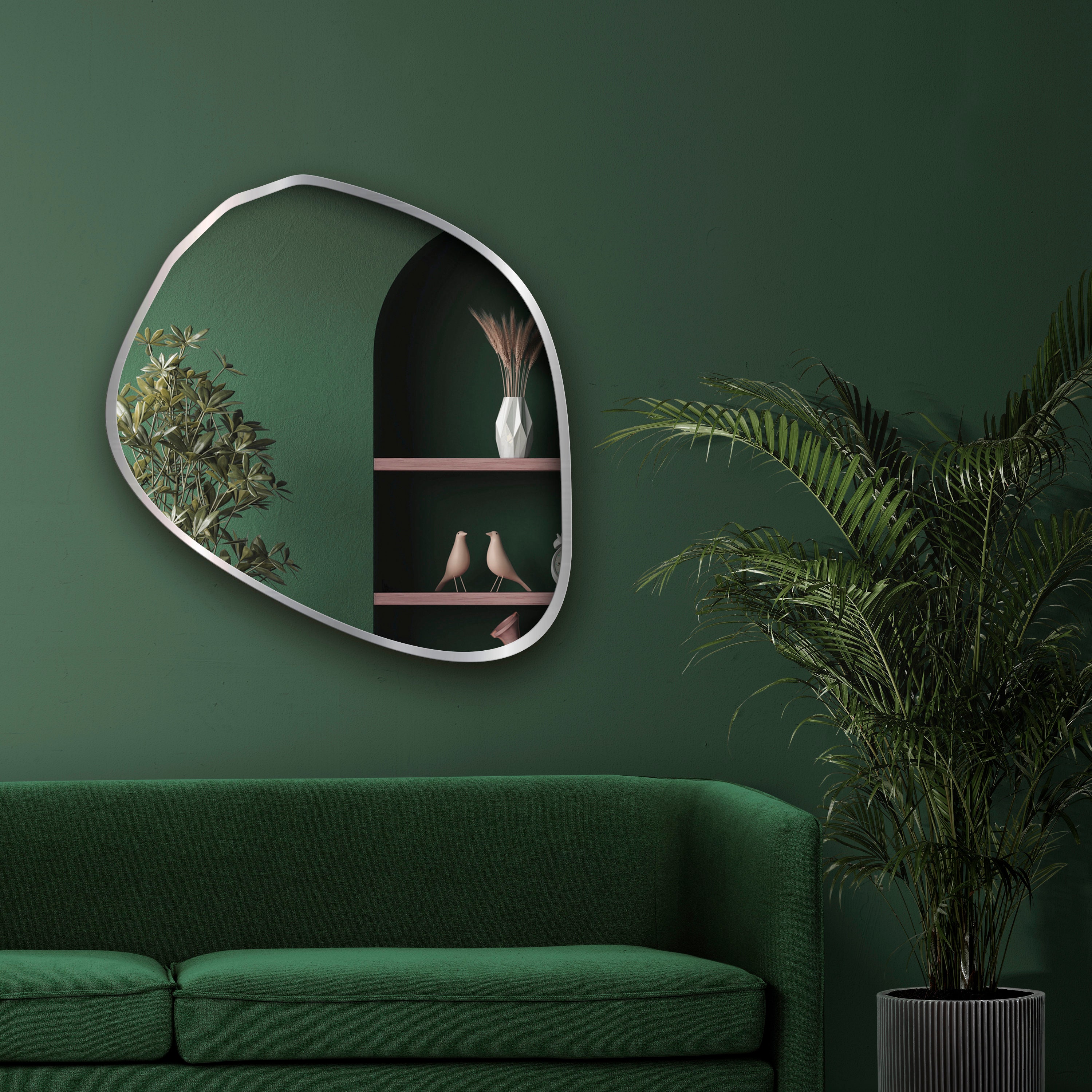 Asymmetrical Irregular Round Wall Wood Home Decor Mirror, Entryway ...