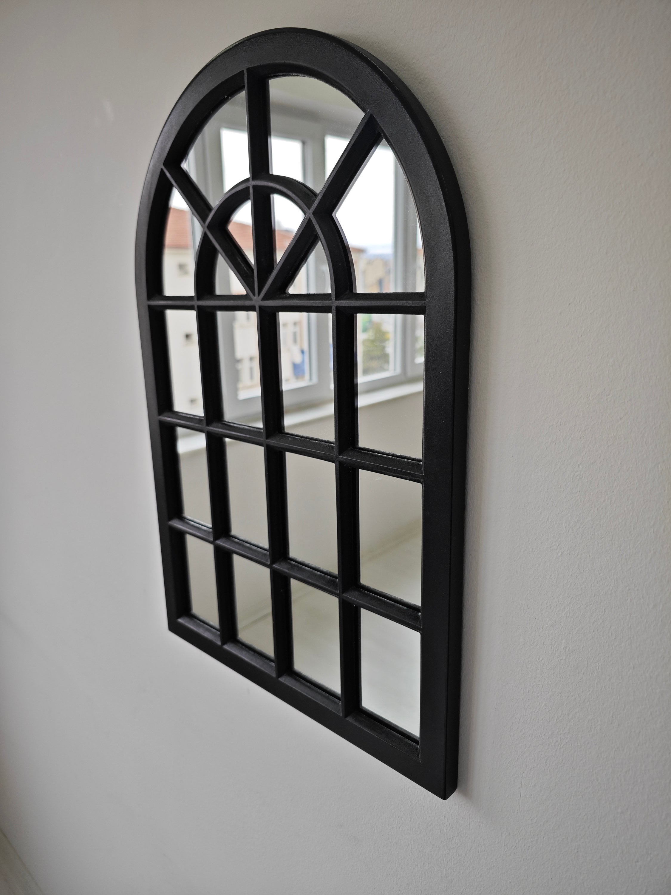 Window Arched Wooden Wall Art Decor Mirror, Livingroom Entryway Hallway ...