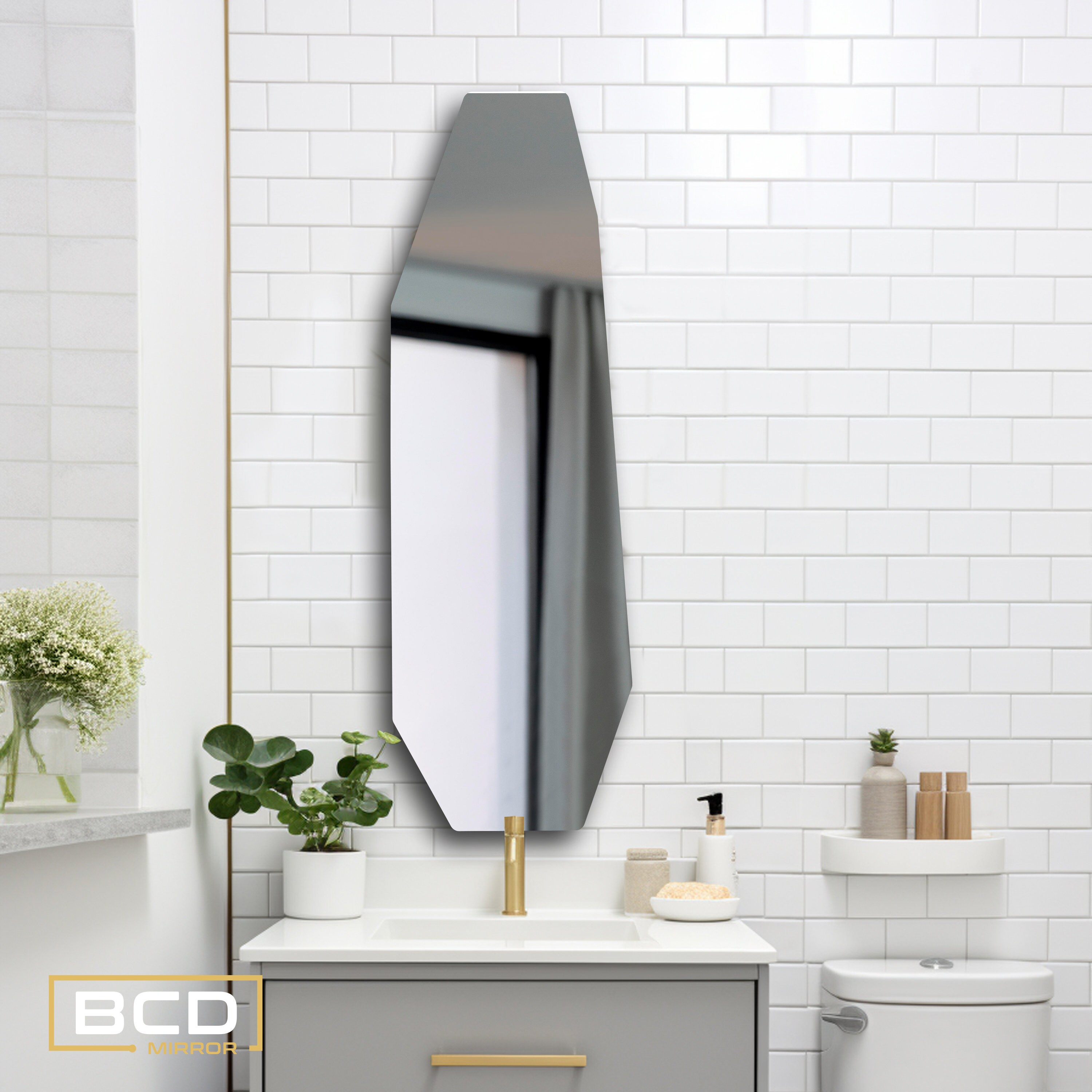 Frameless Irregular Angled Tall Dressing Room Wood Wall Mirror L ...