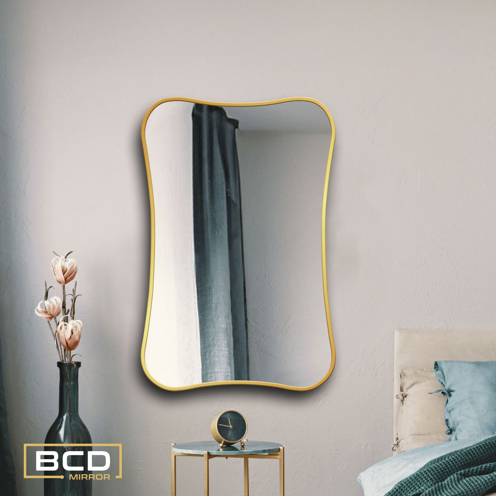 Uneven Slanted Rectangular Wood Wall Mirror, Unique Deluxe Home ...