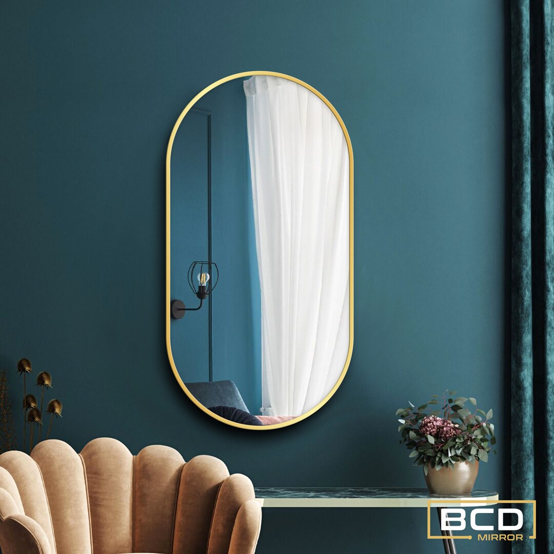 Oval Pill Shaped Wood Wall Mirror: Modern Decorative Mirror - Etsy