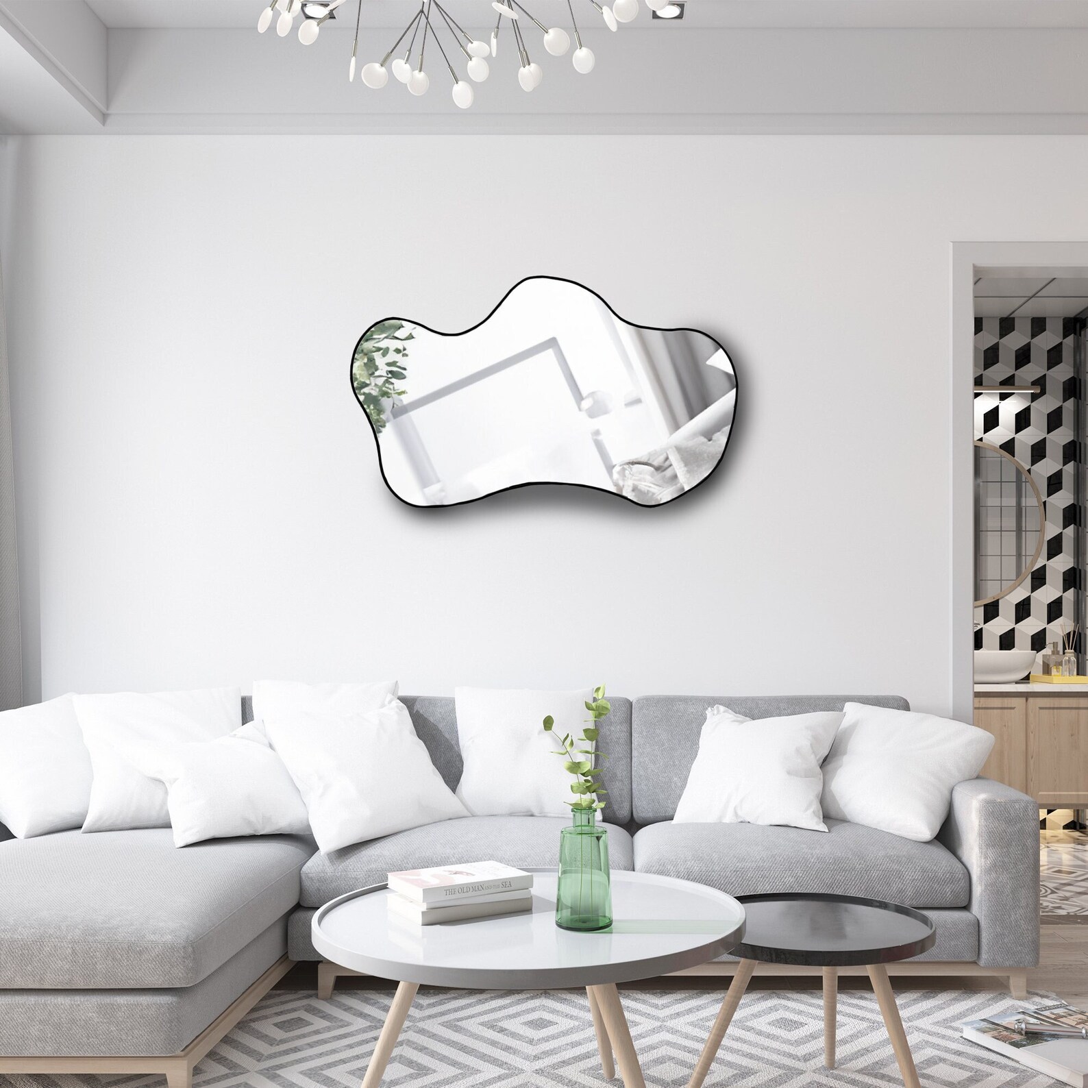 Asymmetrical Wavy Modern Irregular Wooden Wall Mirror L Livingroom ...