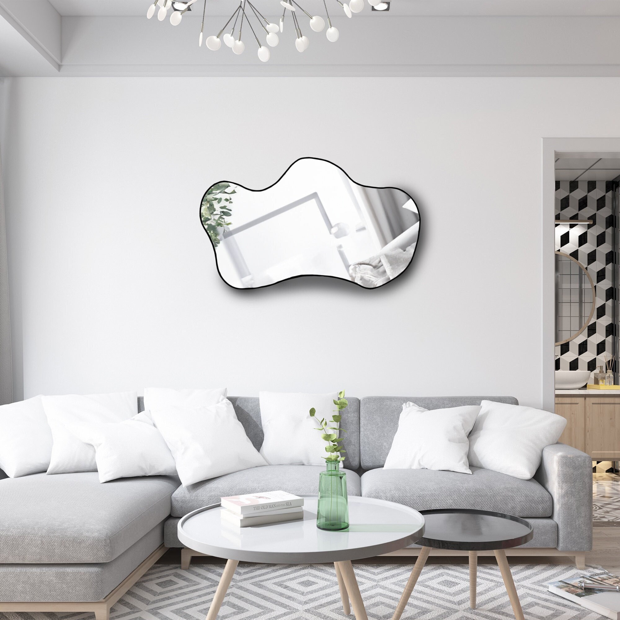 Asymmetrical Wavy Modern Irregular Wooden Wall Mirror L Livingroom ...